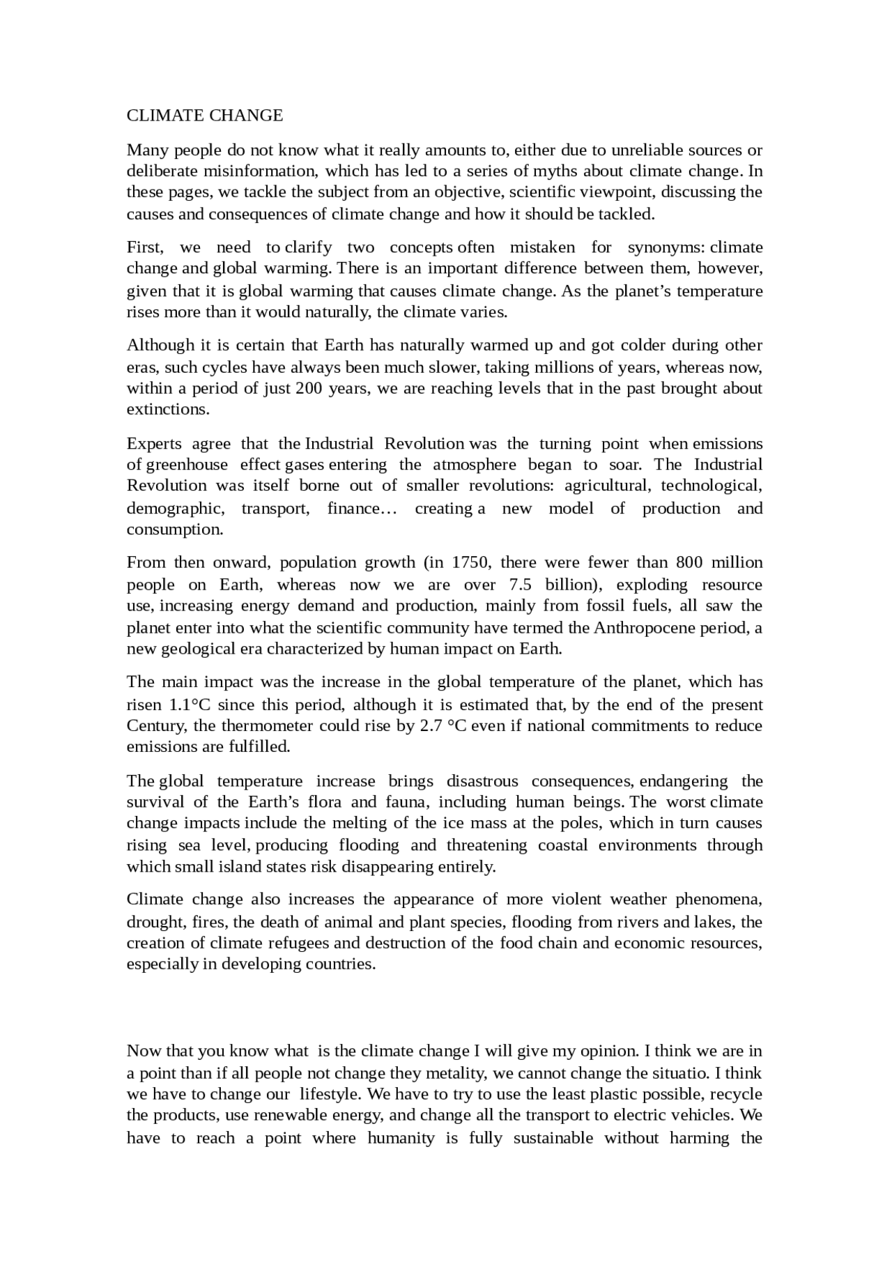 Climate change reading de ingles - Docsity