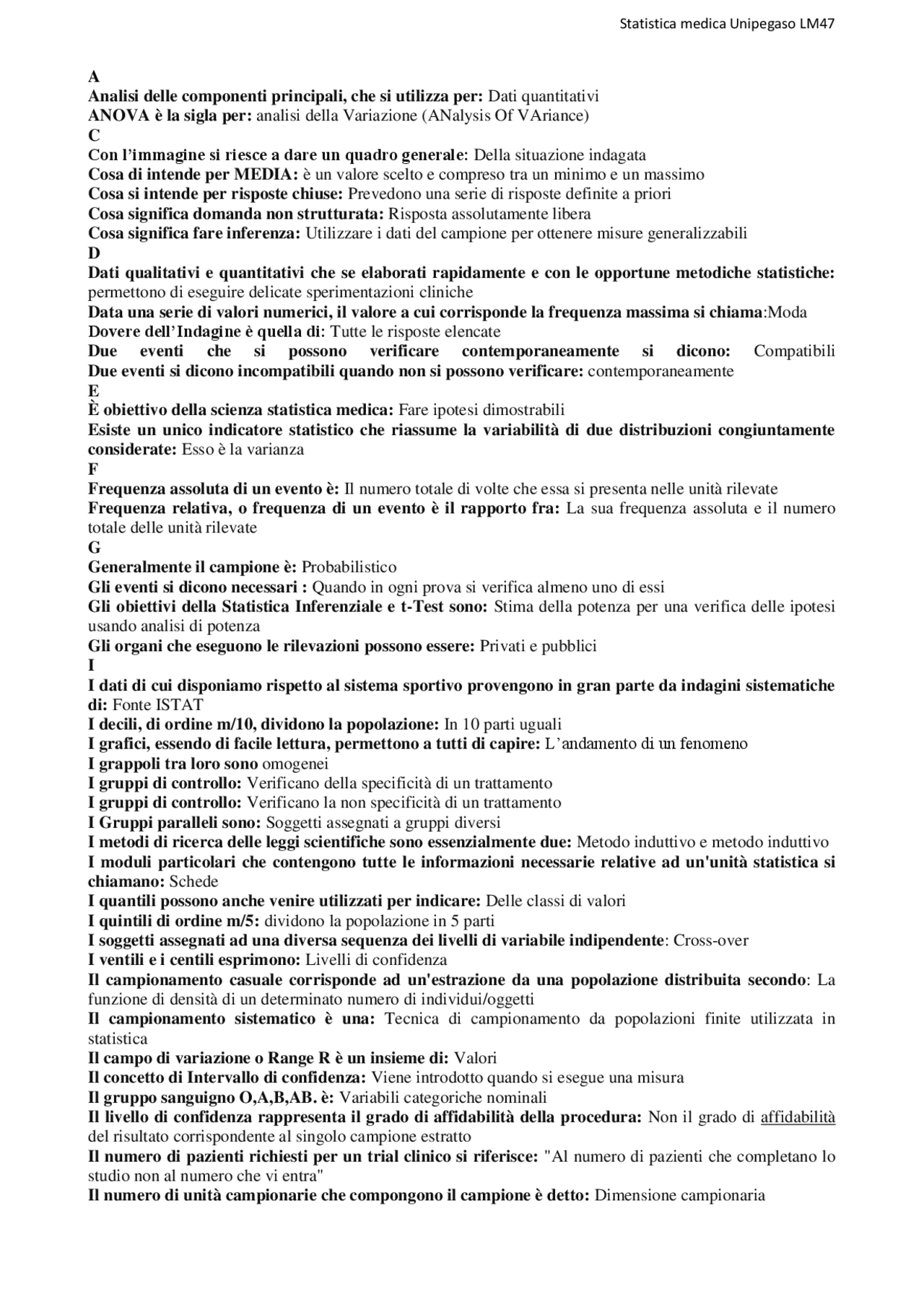 Statistica Medica Lm47 Docsity