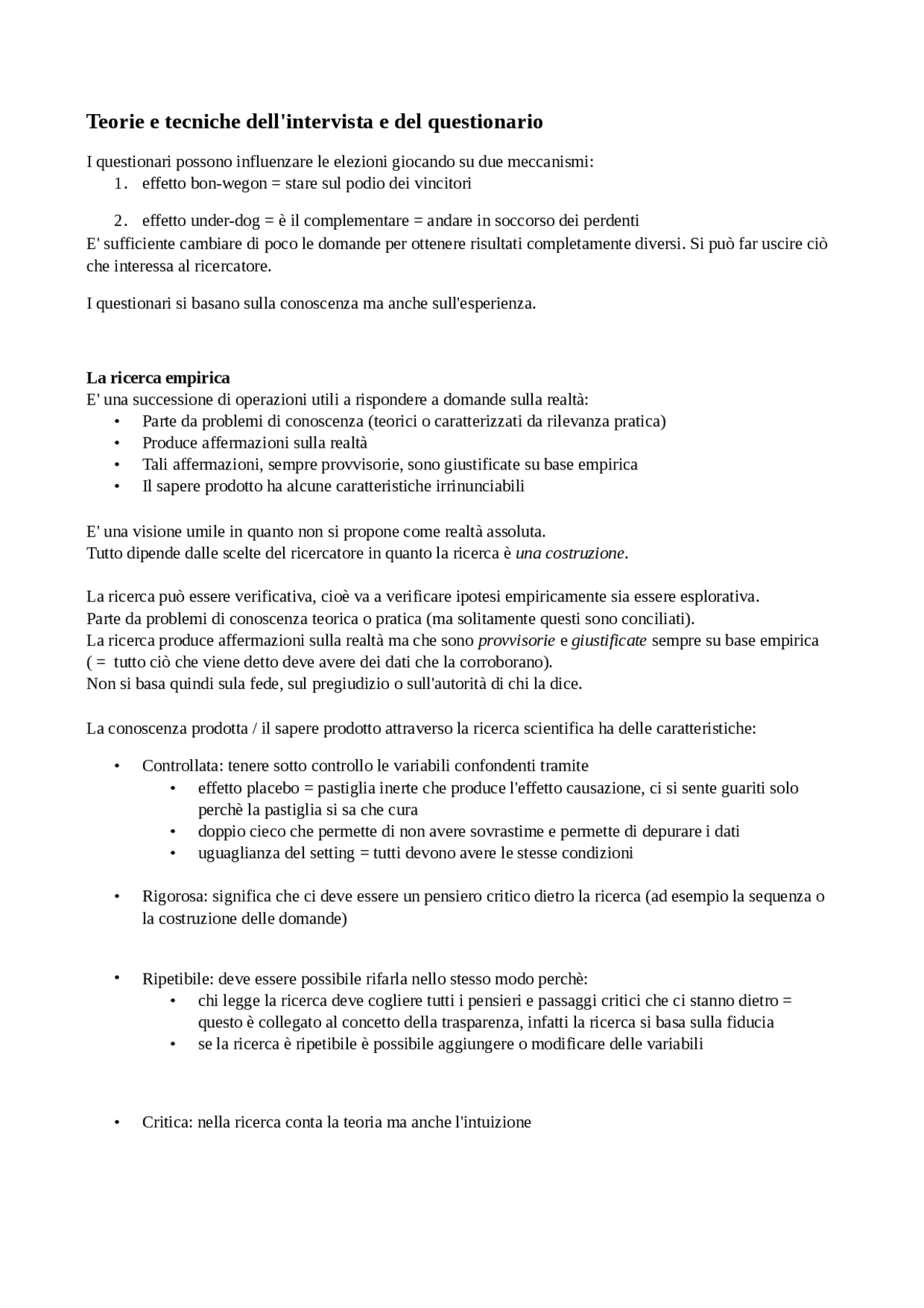 Teorie E Tecniche Del Questionario E Dellintervista Docsity