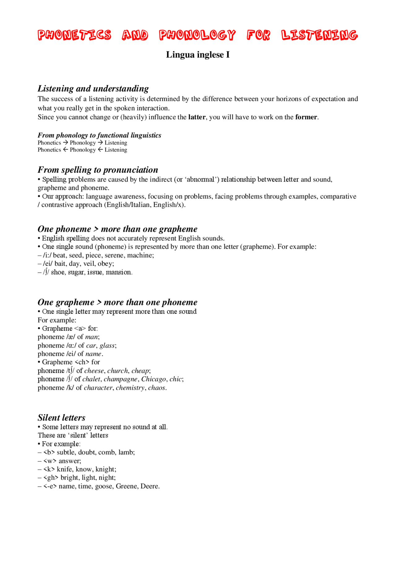 Phonetics And Phonology For Listening Docsity