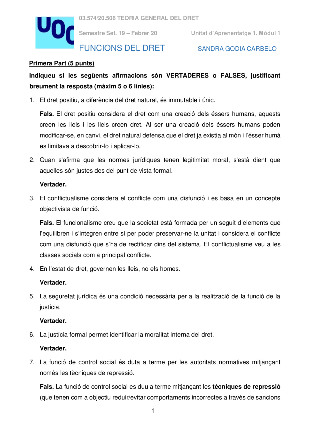 Pac 1 Les Funcions Del Dret Docsity