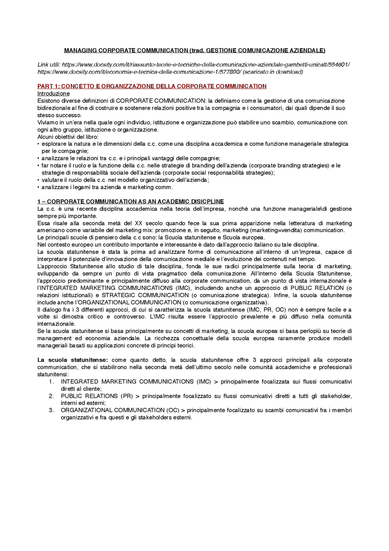 Corporate Communication Riassunto Docsity
