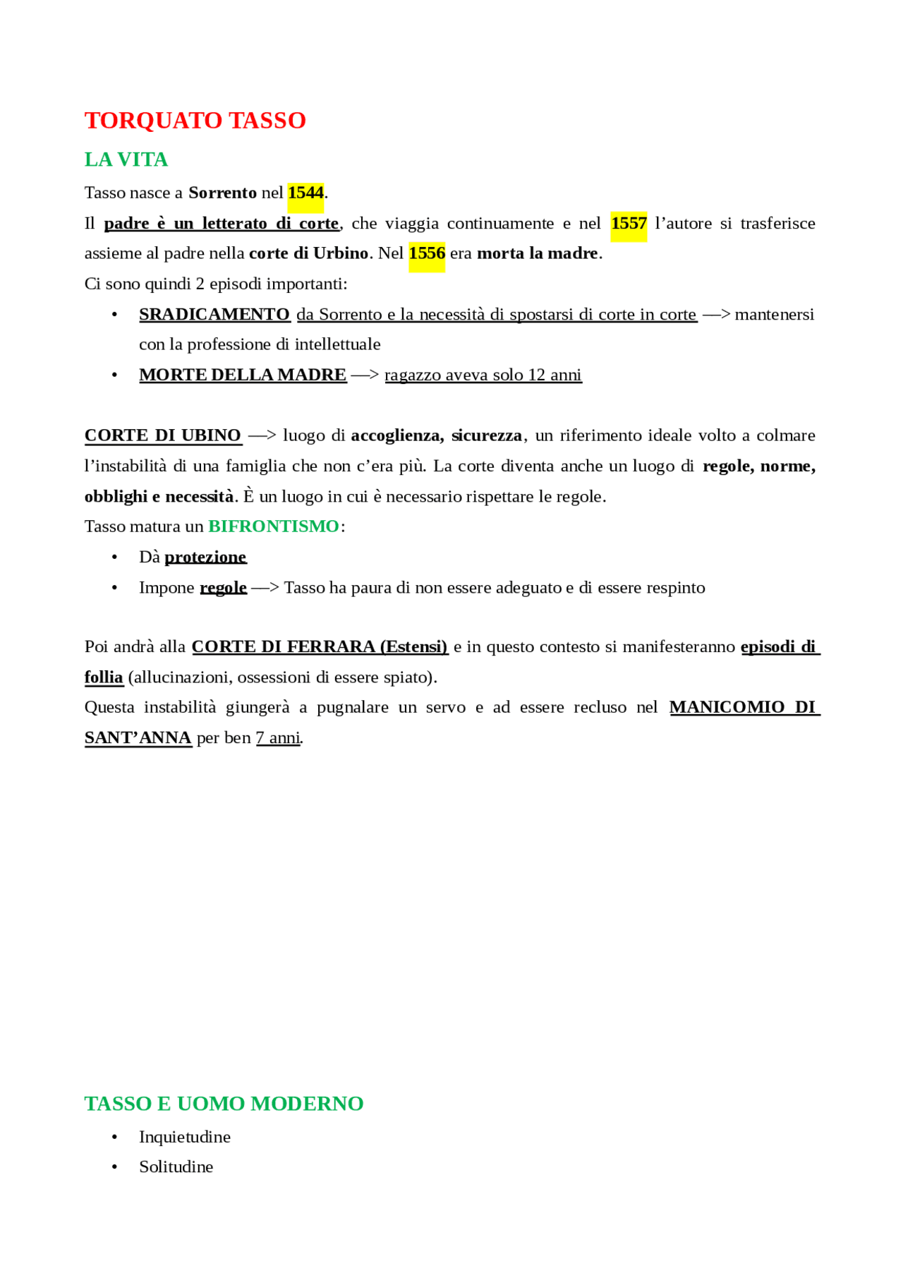 Torquato Tasso Vita Opere E Confronti Docsity