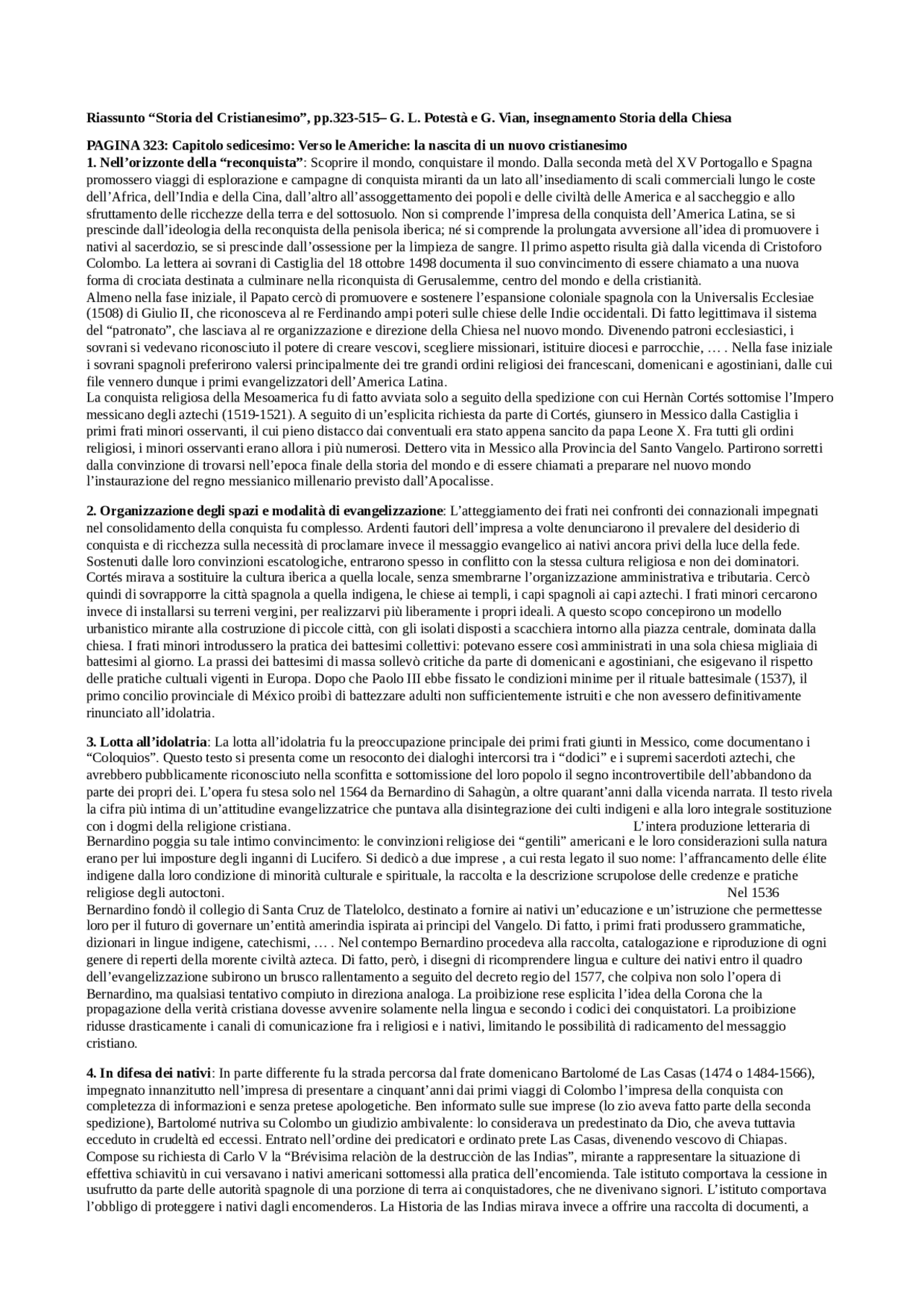 Riassunto Storia Del Cristianesimo Gian Luca Potestà Docsity