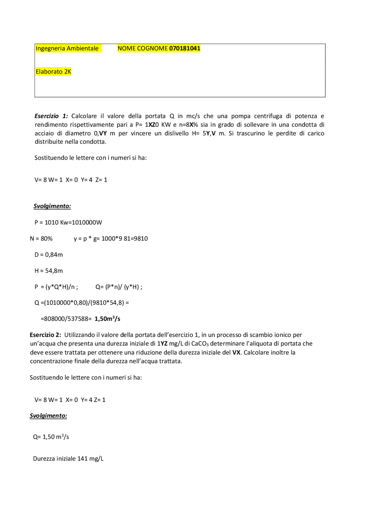 Elaborato 1 Ingegneria Ambientale Docsity