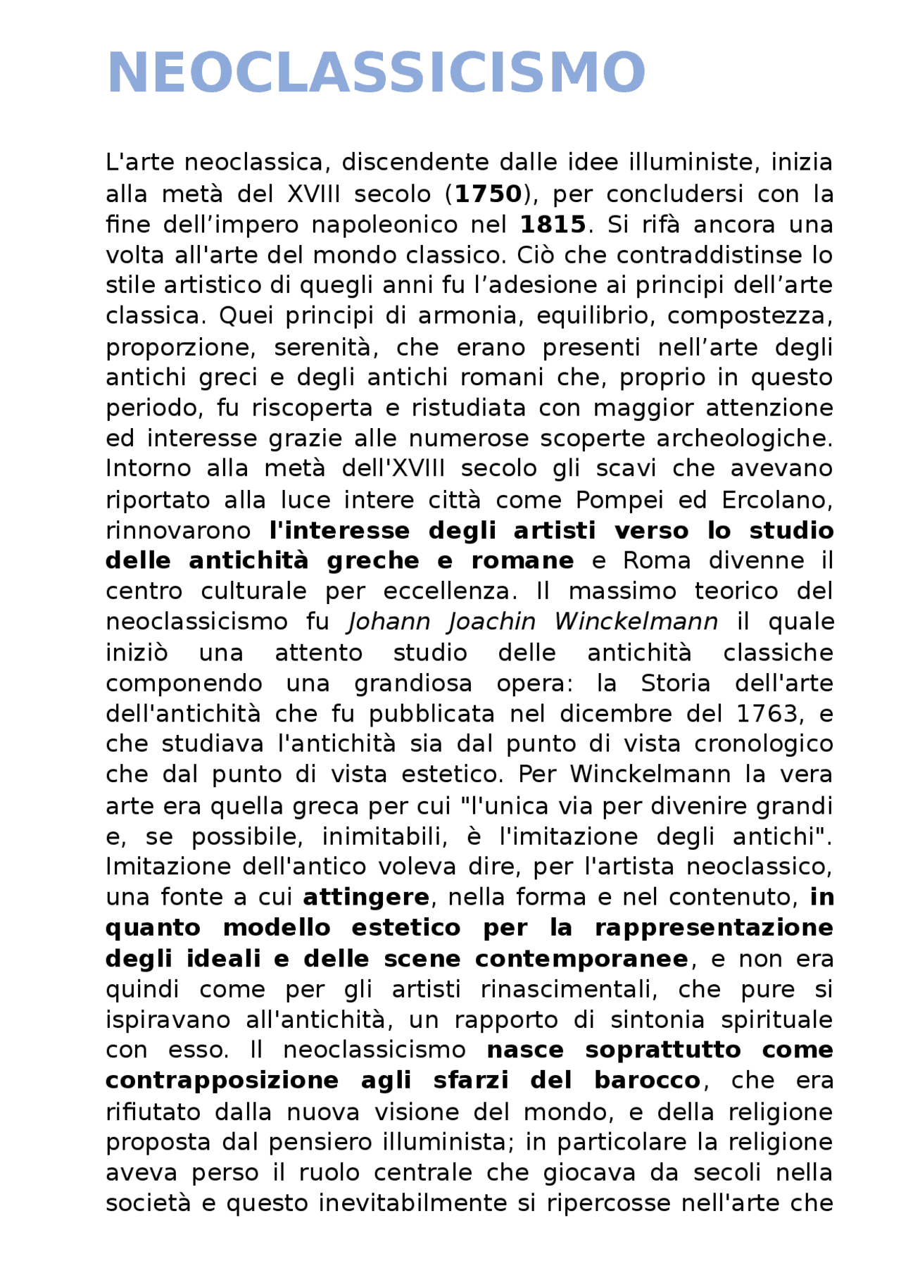 Neoclassicismo E Romanticismo Docsity