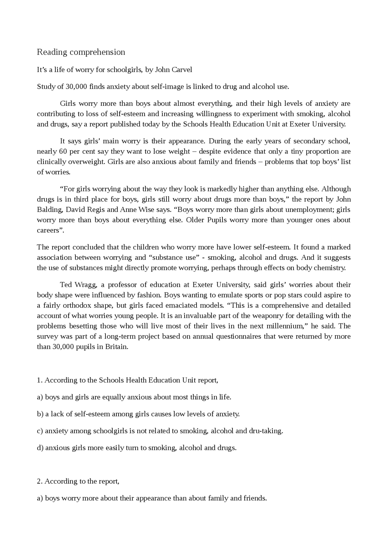 Reading For Exam English B1 Docsity Reading For Exam English B1 Docsity