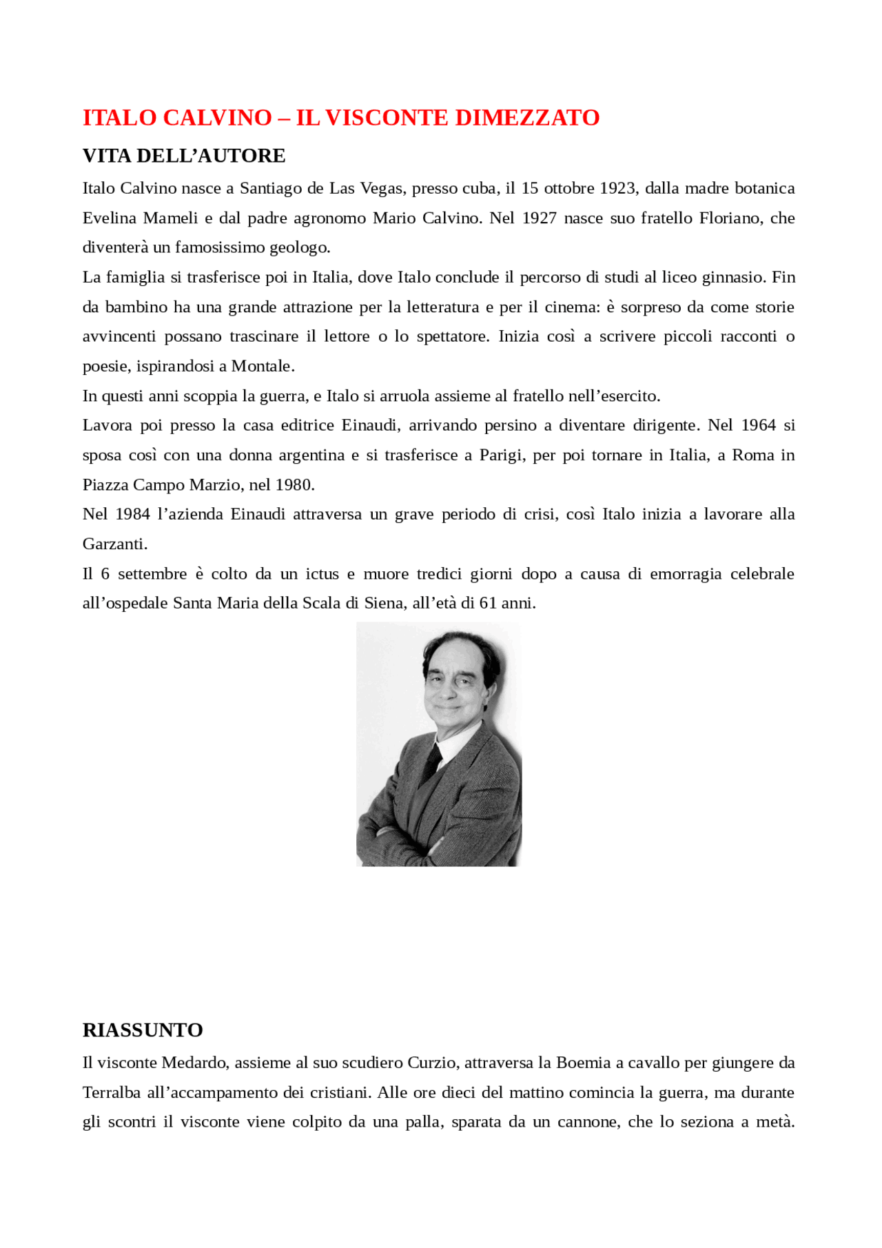 Italo Calvino Il Visconte Dimezzato Docsity