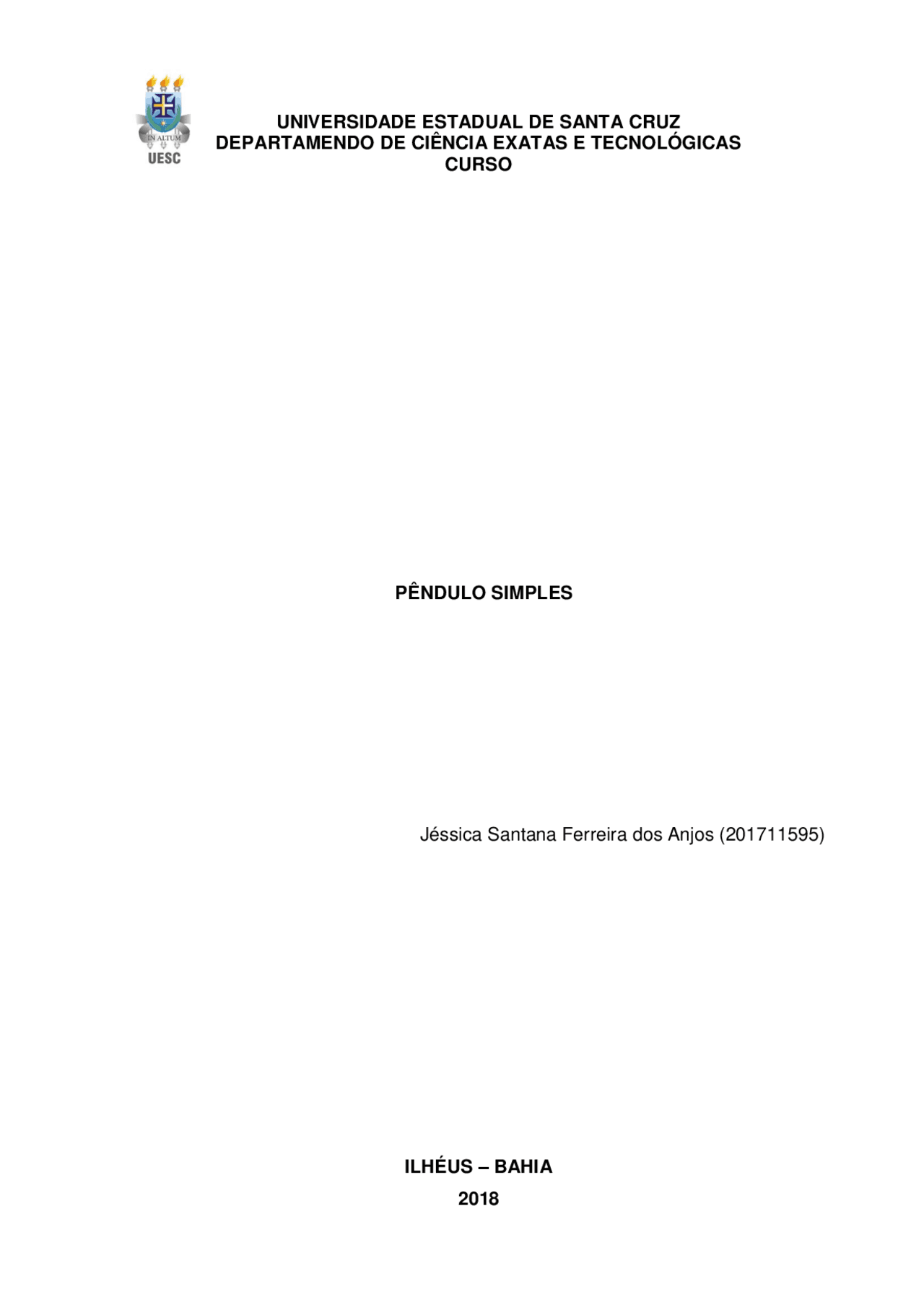 Relatório Pêndulo Simples | Trabalhos Física | Docsity