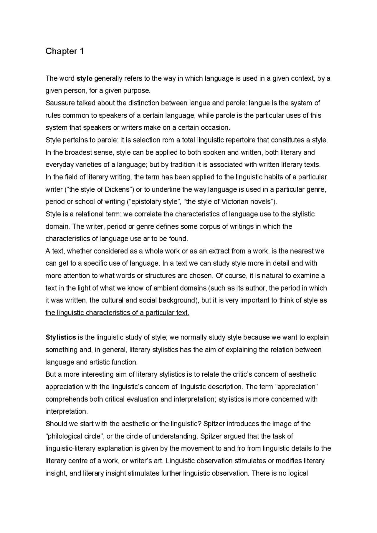 Style in fiction - chapters 1&2 - Docsity