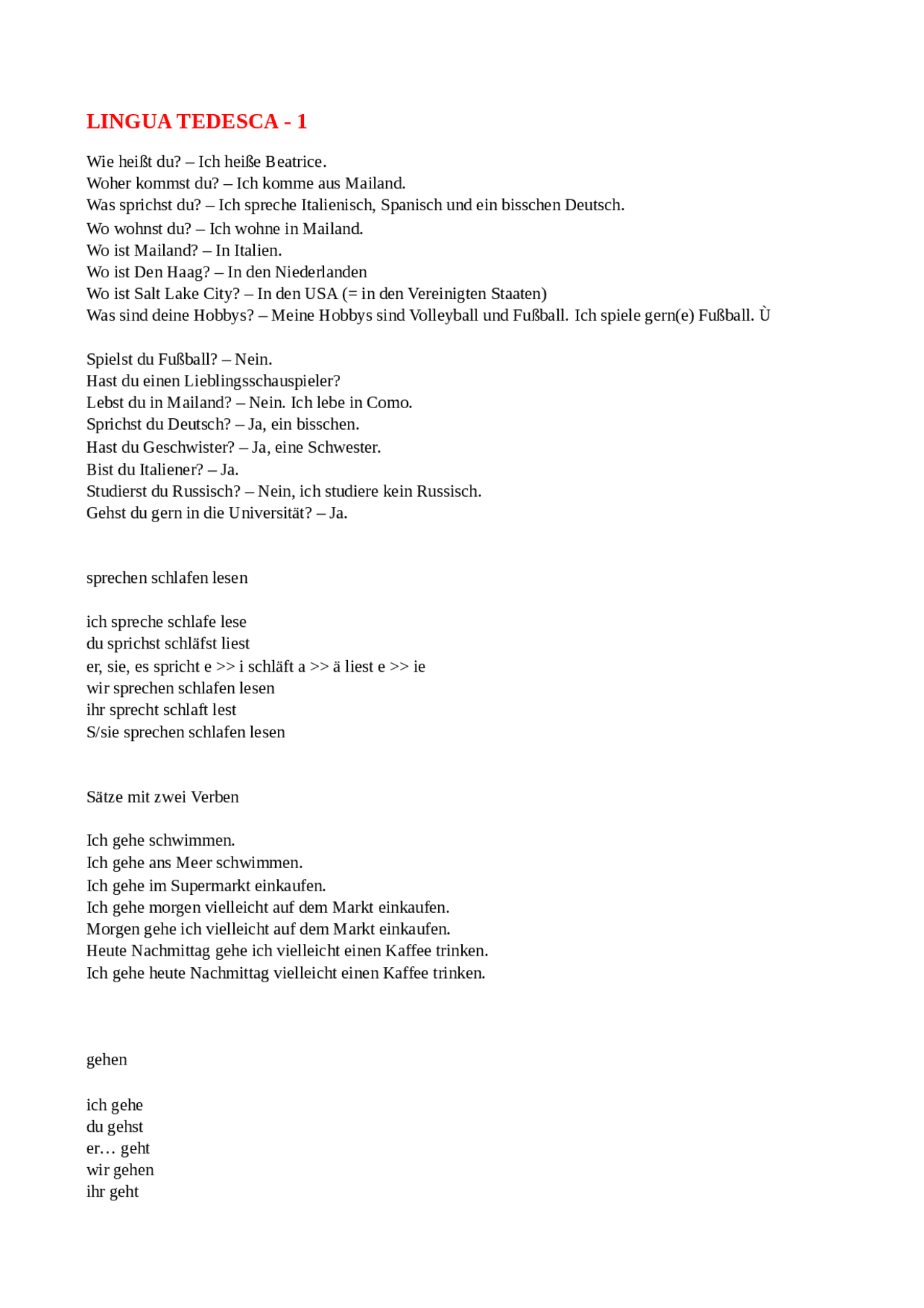 GRAMMATICA TEDESCA - Livello base - 1 | Appunti di Lingua Tedesca | Docsity