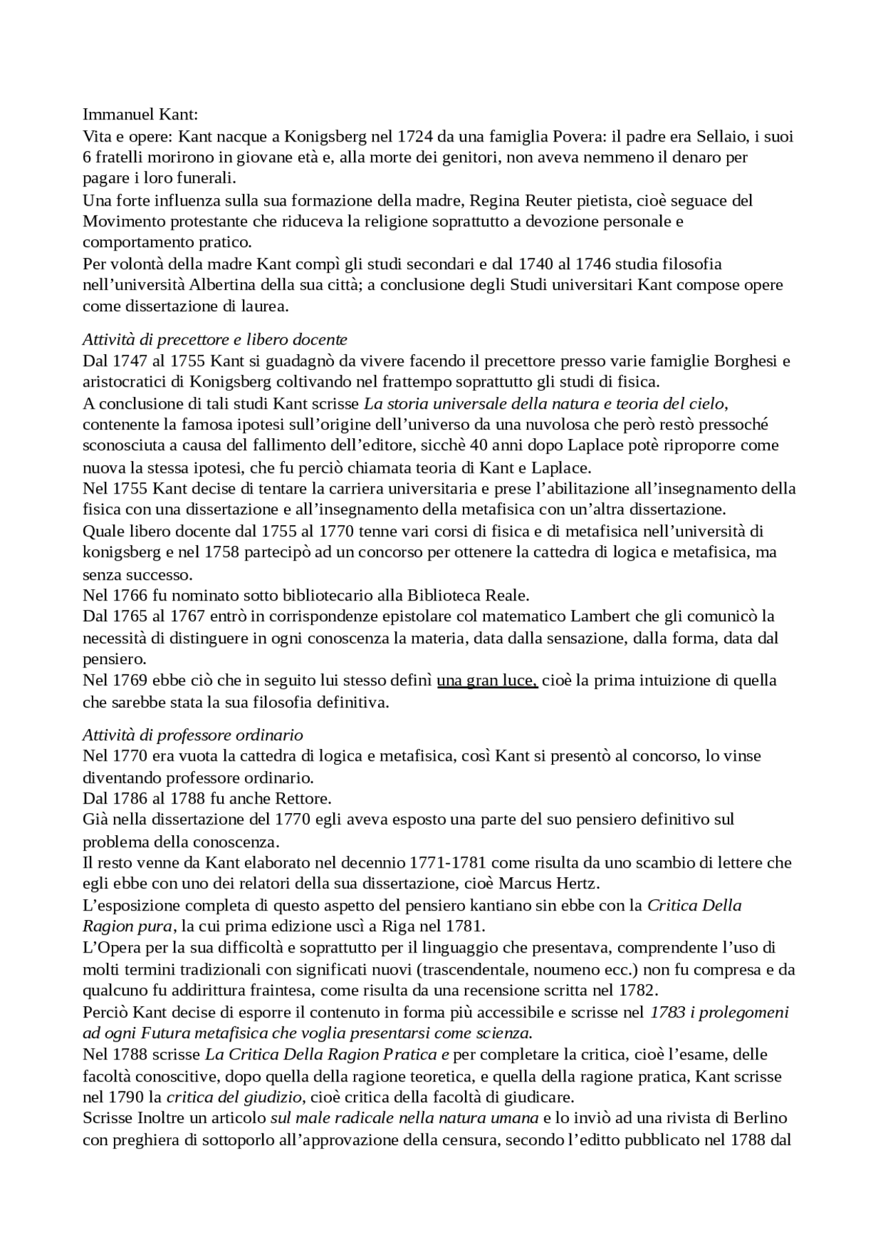 Immanuel Kant Filosofo Tedesco Docsity