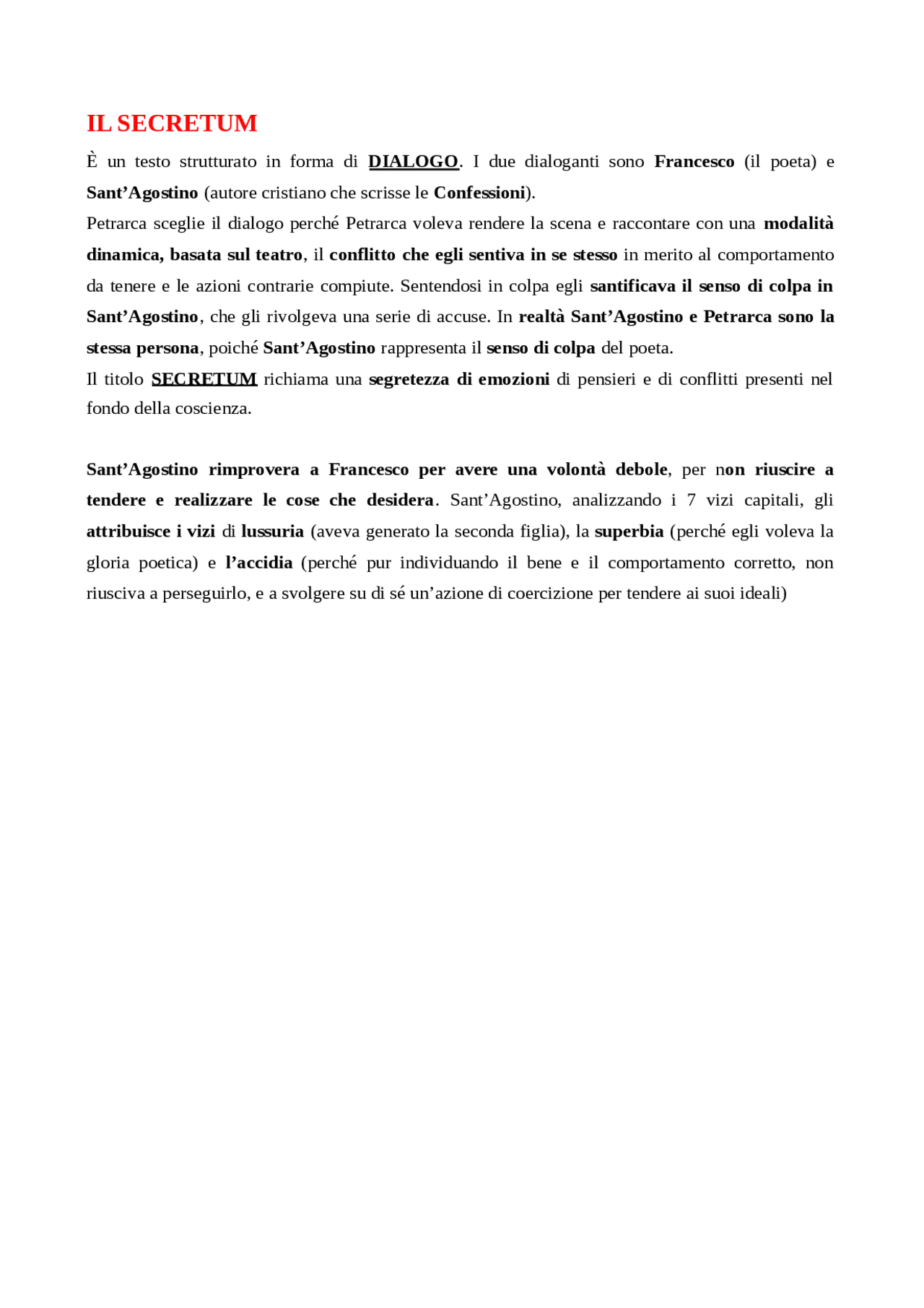 Petrarca - Secretum - Riassunto completo - Docsity