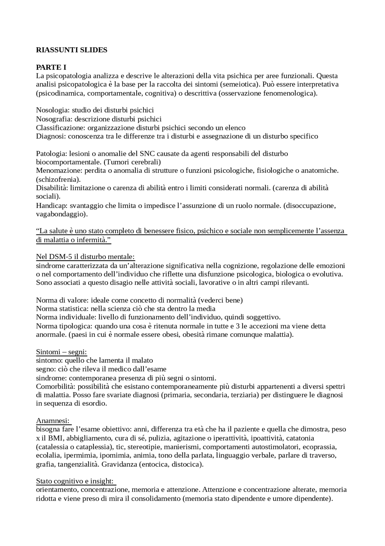 Riassunti Slides Di Psicopatologia Docsity
