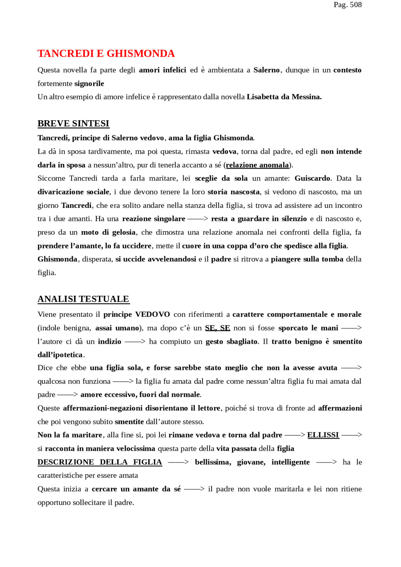 Decameron - Tancredi e Ghismonda | Appunti di Italiano | Docsity