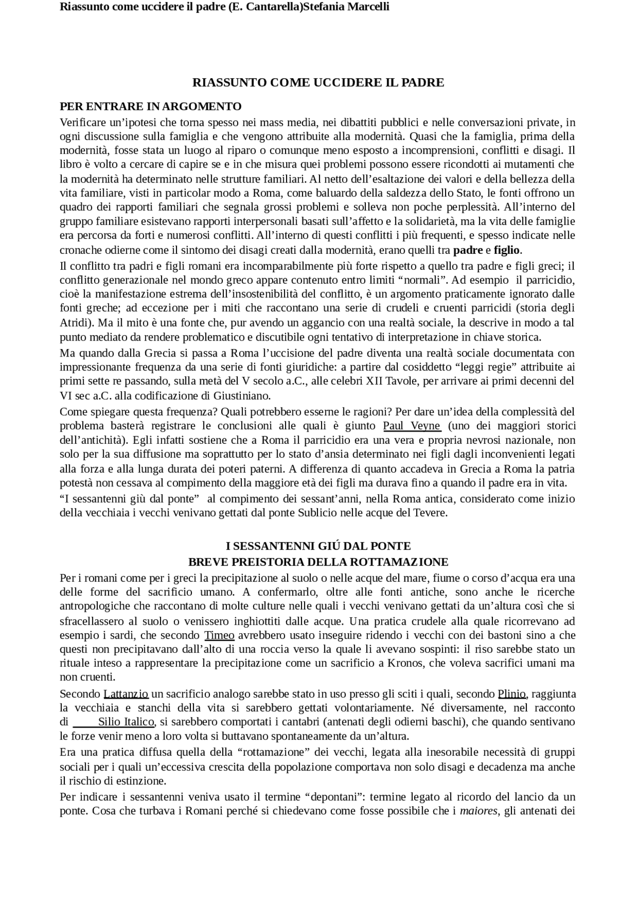 Riassunto Come Uccidere Il Padre E Cantarella Docsity