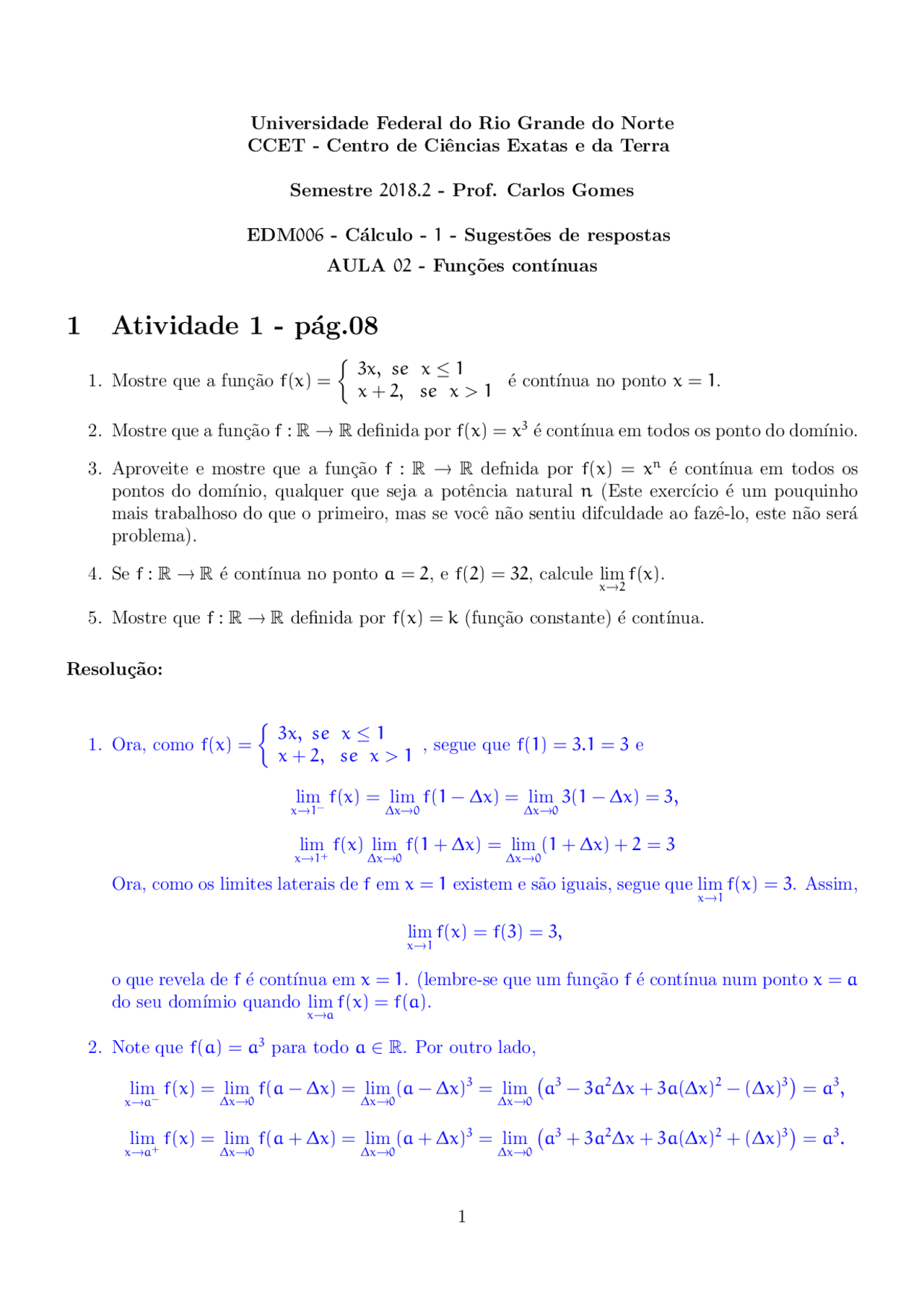 Sugestões De Respostas Cálculo 1 Docsity