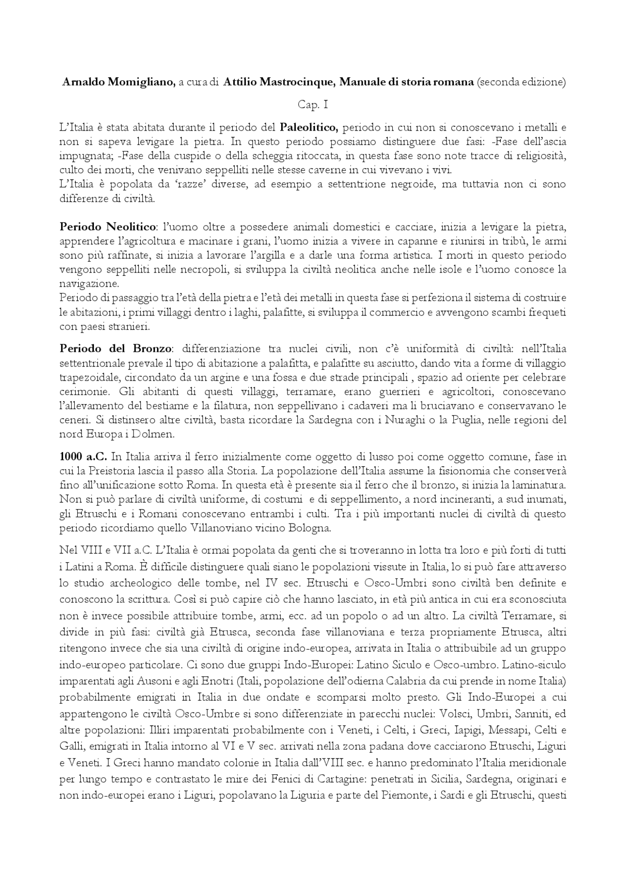 Manuale Di Storia Romana Momigliano Docsity