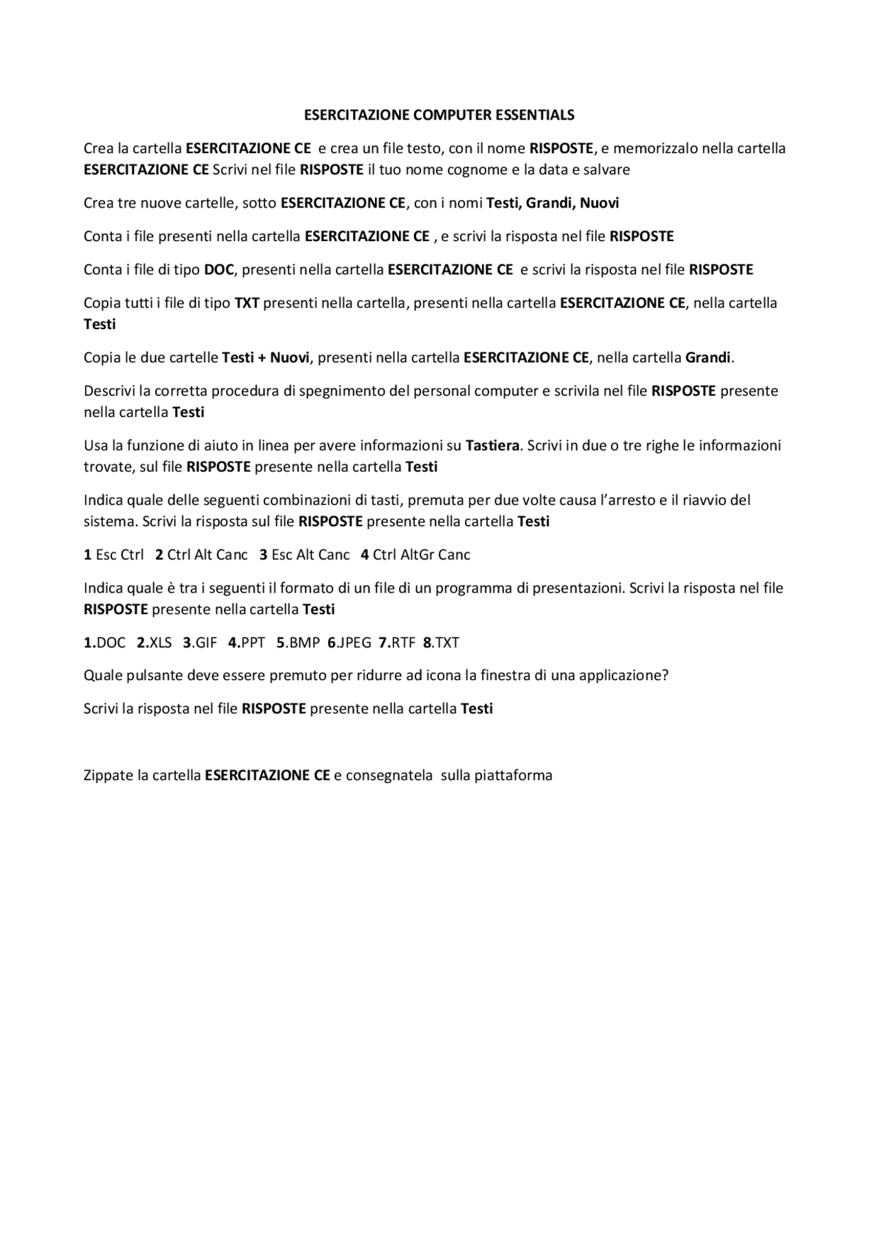 Esercitazione Informatica Docsity