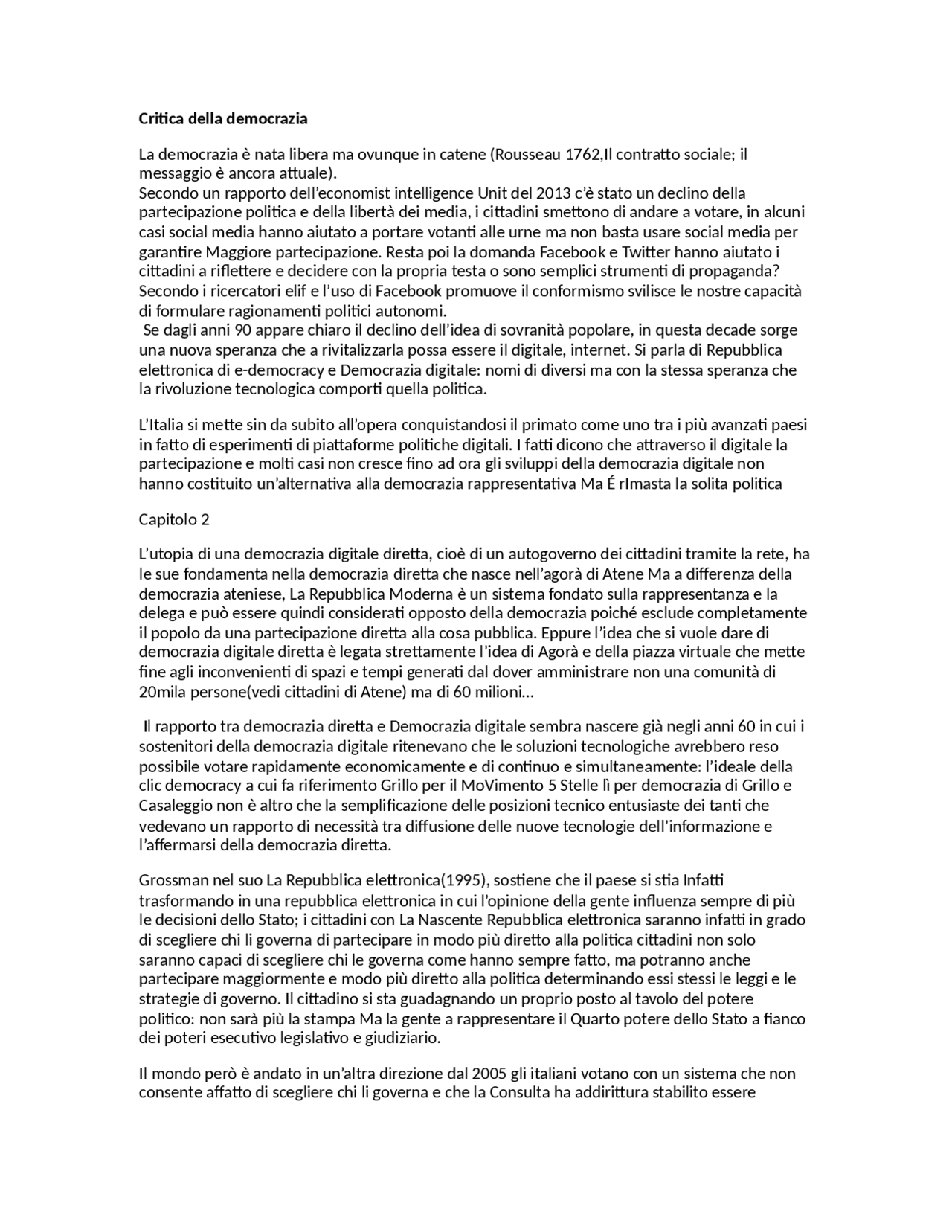 Critica Della Democrazia Docsity