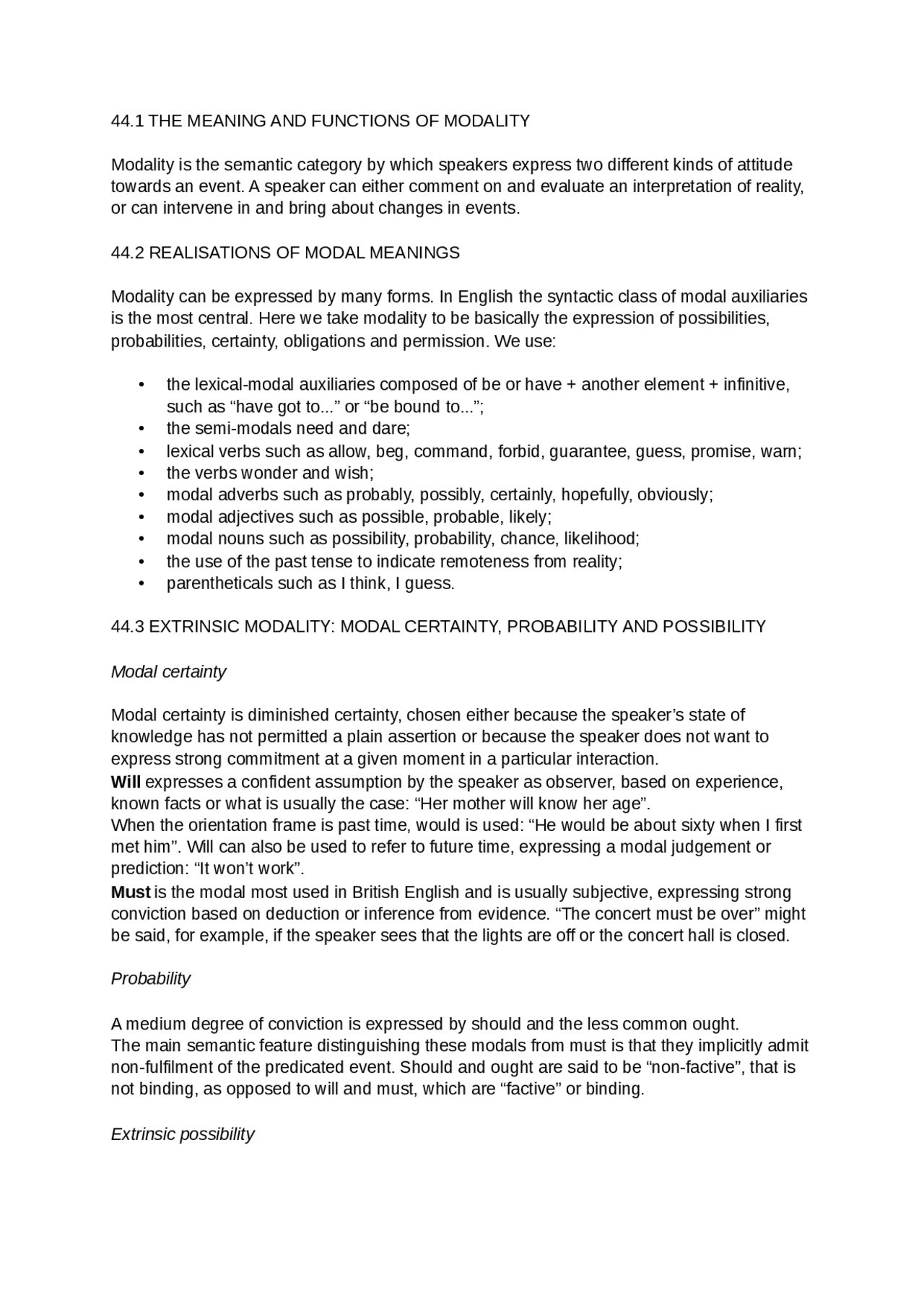 English Grammar Modality Docsity