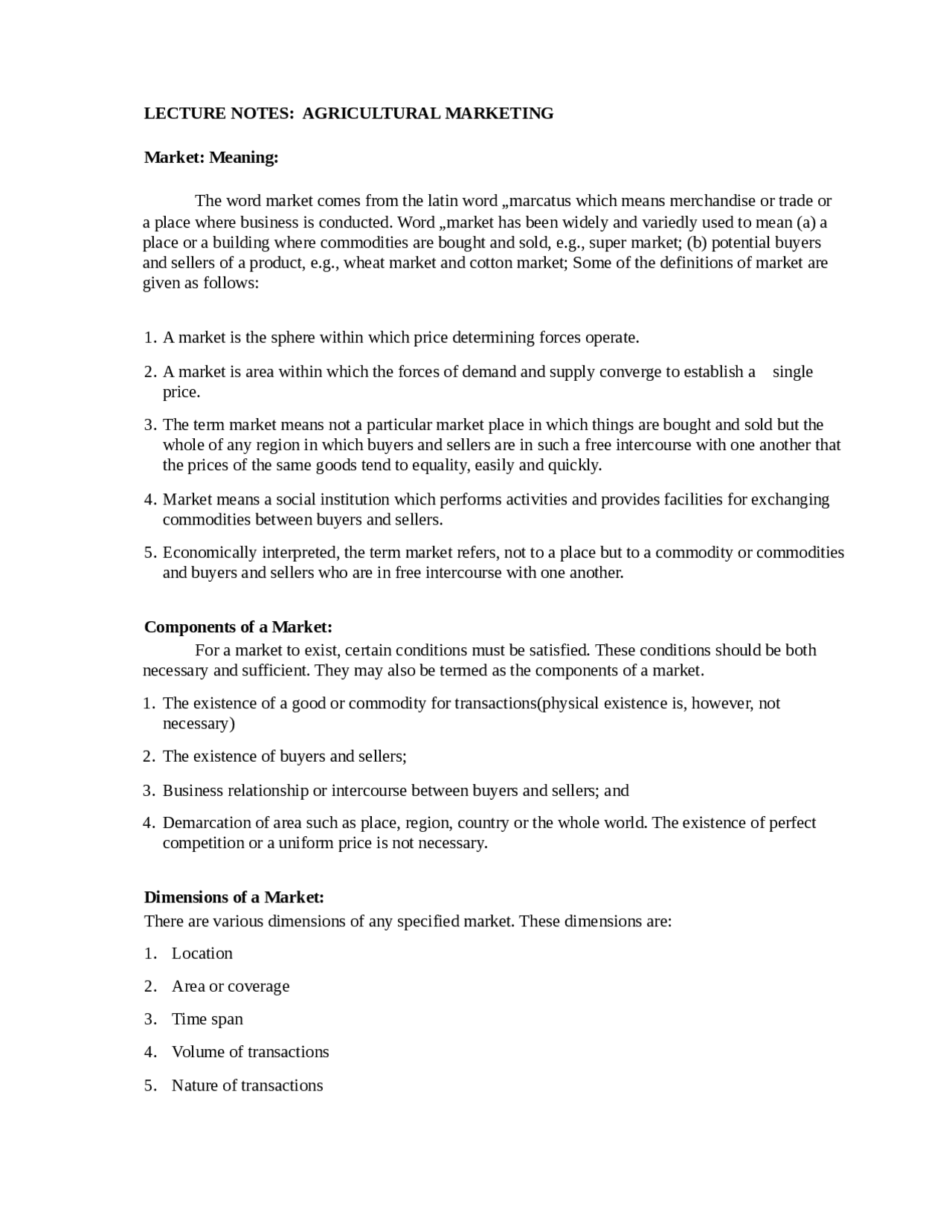 Agricultural Marketing Lecture Notes Agricultural Economics Docsity