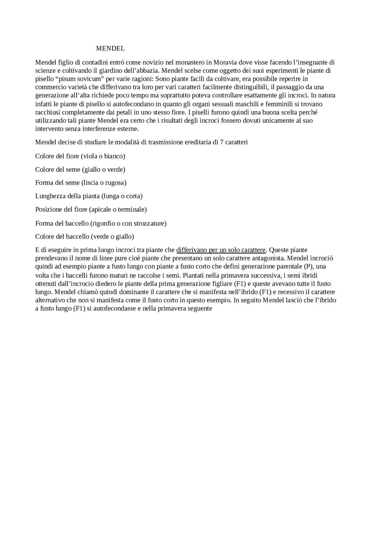 Mendel E Lereditarietà Appunti Di Chimica Docsity