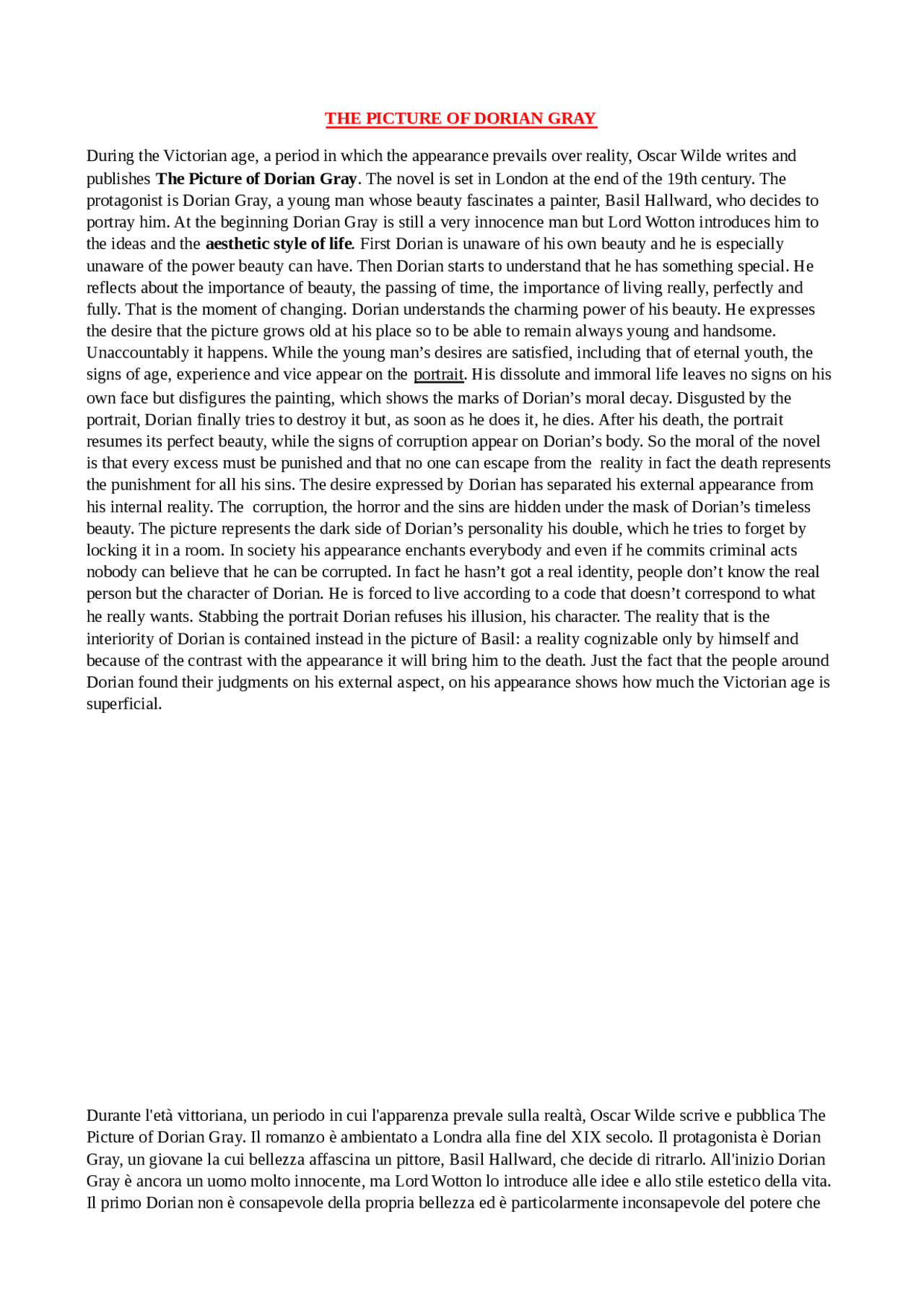 The Picture Of Dorian Gray Docsity