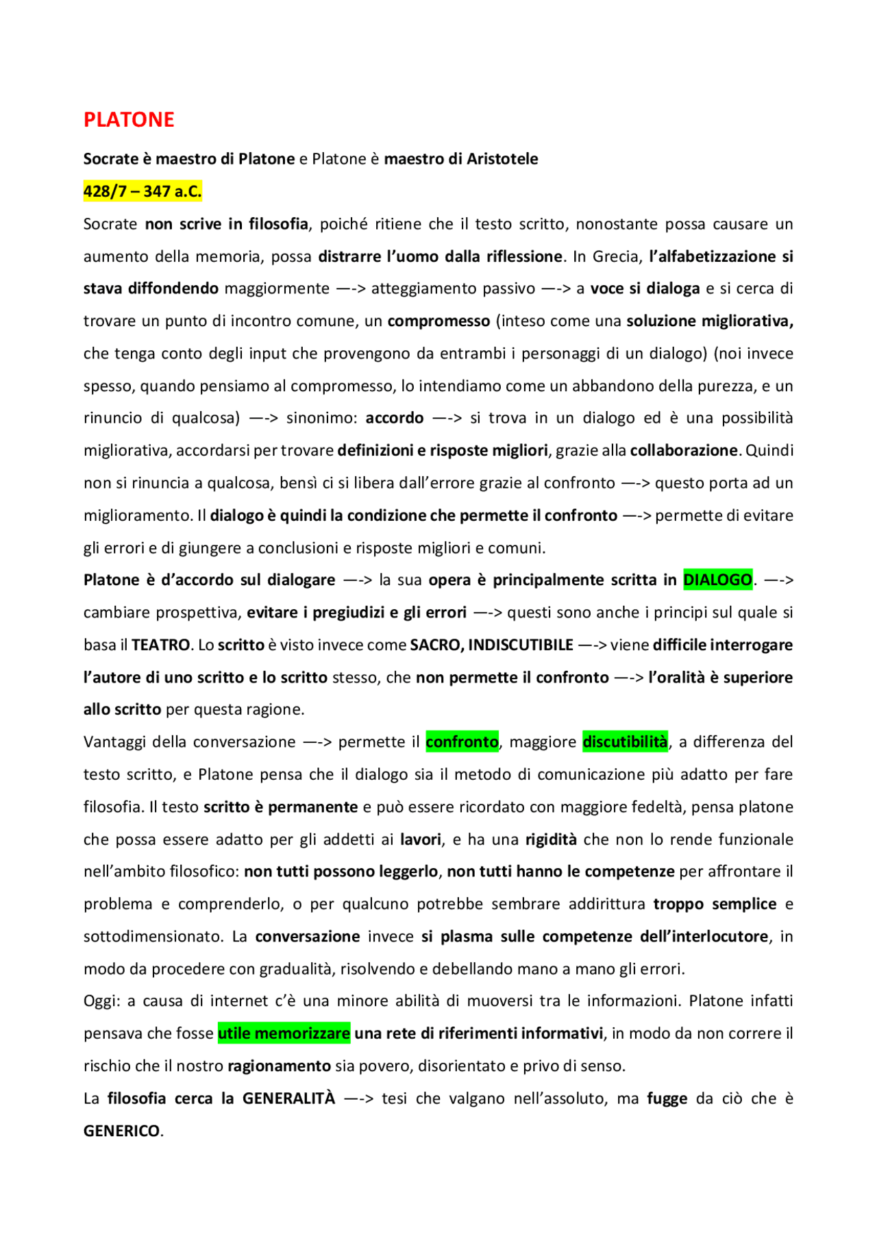 Platone - Filosofia - Completo - Docsity