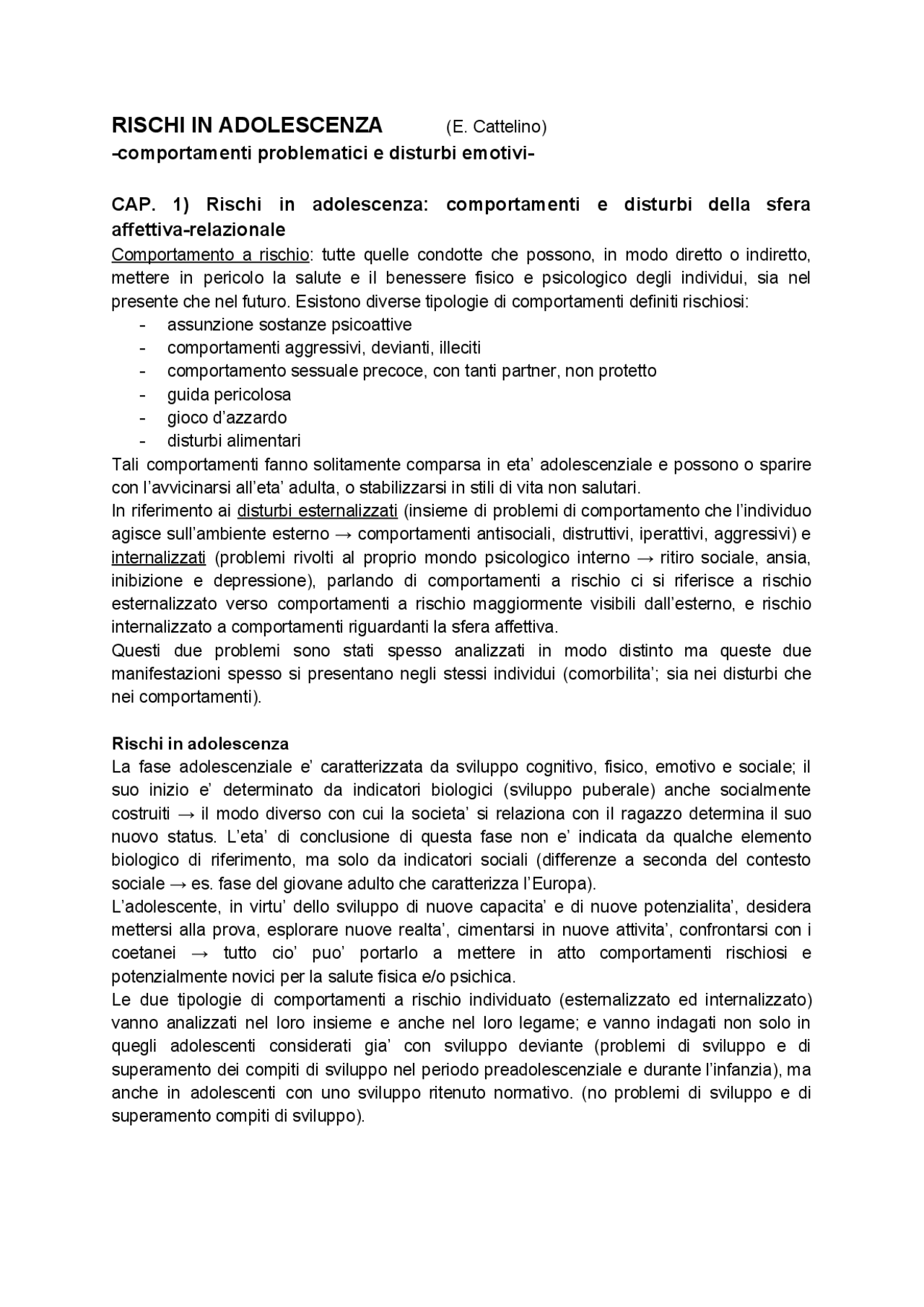 Rischi In Adolescenza Riassunto Docsity