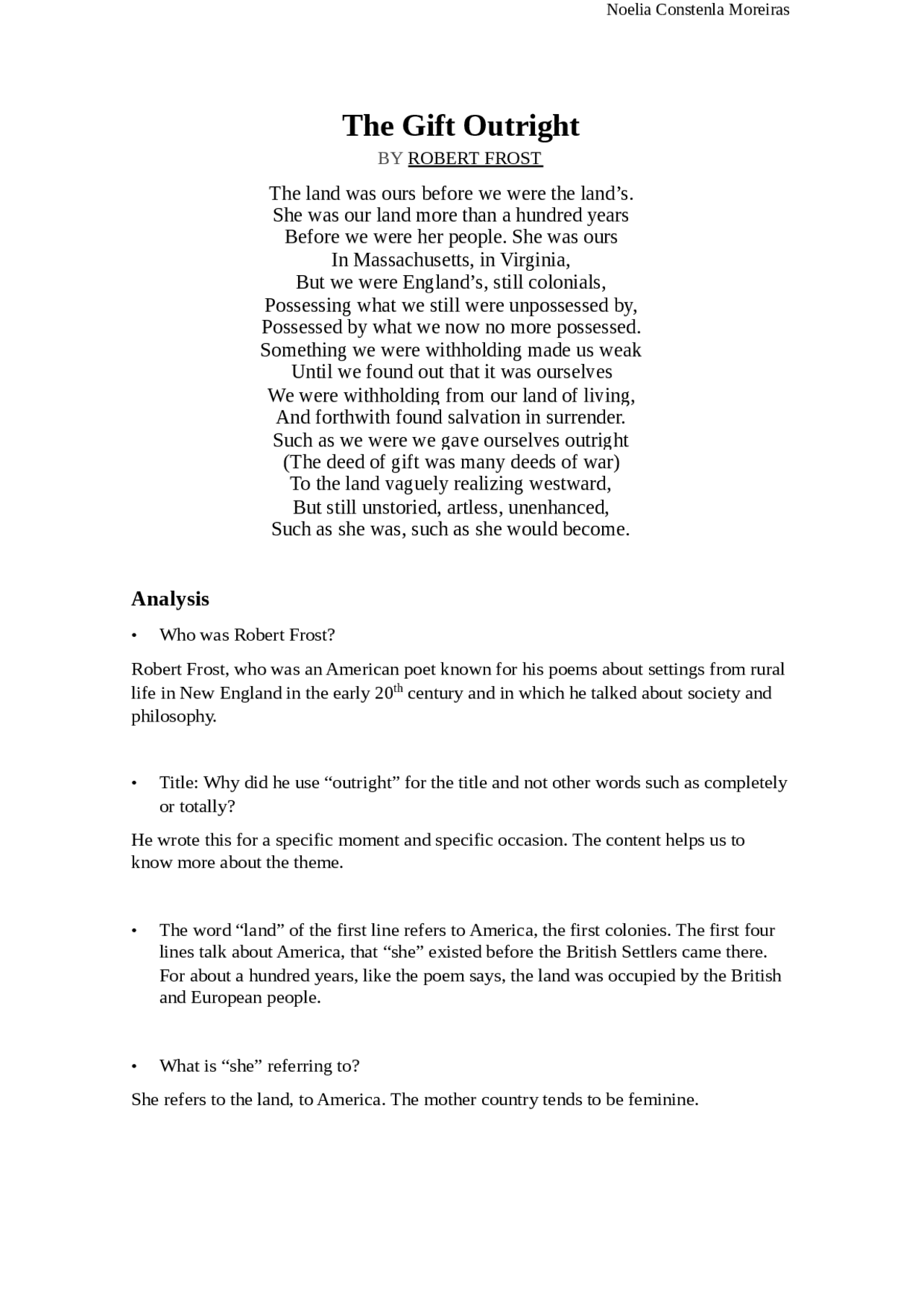 Analysis Of The Gift Outright By Robert Frost Docsity Analysis Of The Gift Outright By Robert Frost Docsity