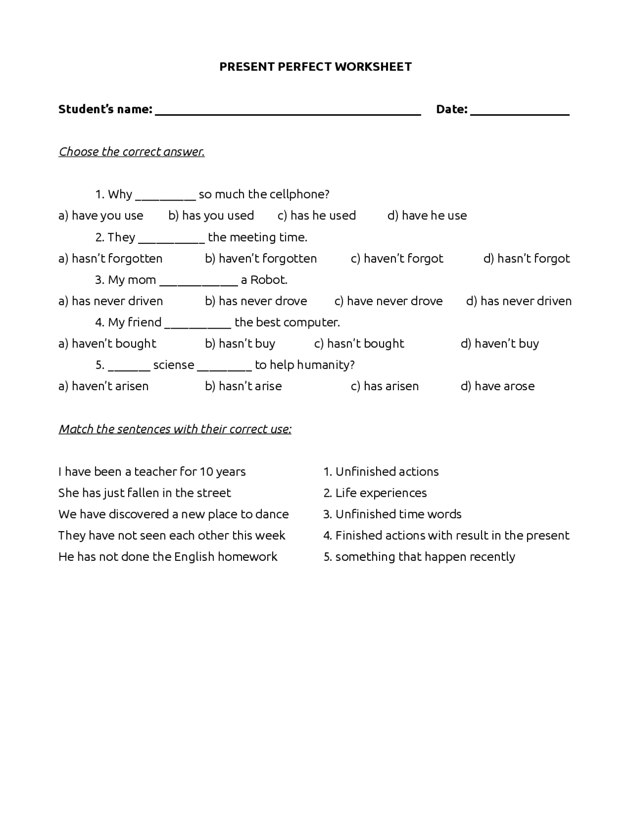 PRESENT PERFECT ejercicios buenos - Docsity