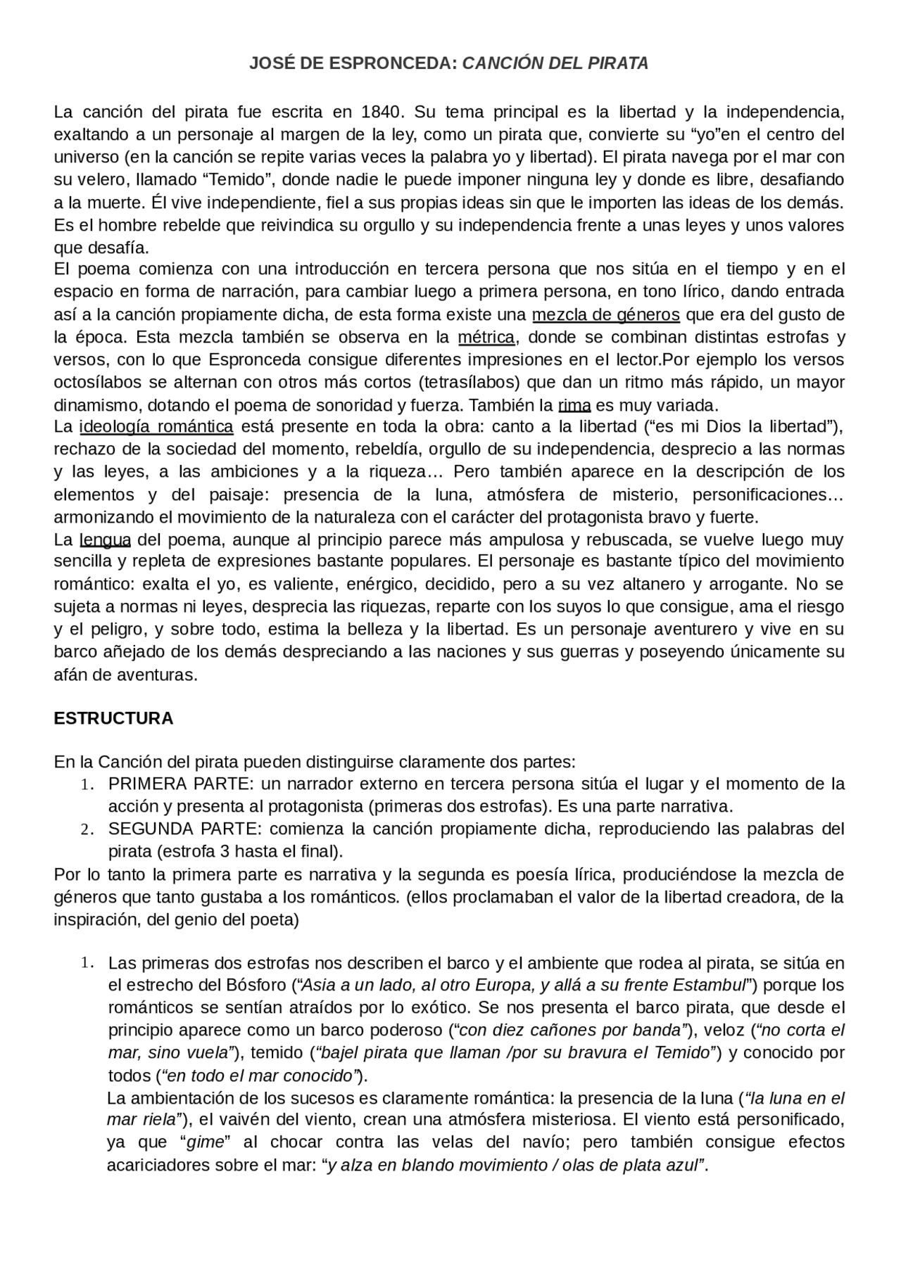 La Canción Del Pirata Appunti Di Spagnolo Docsity