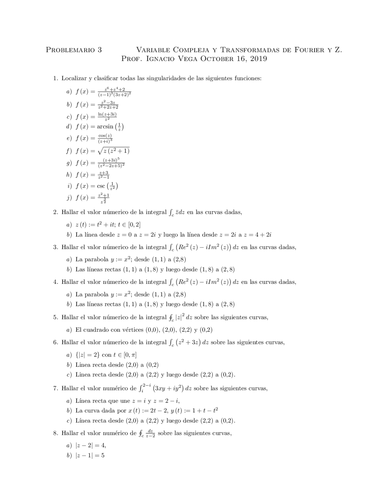 Ejercicios De Variable Compleja Docsity