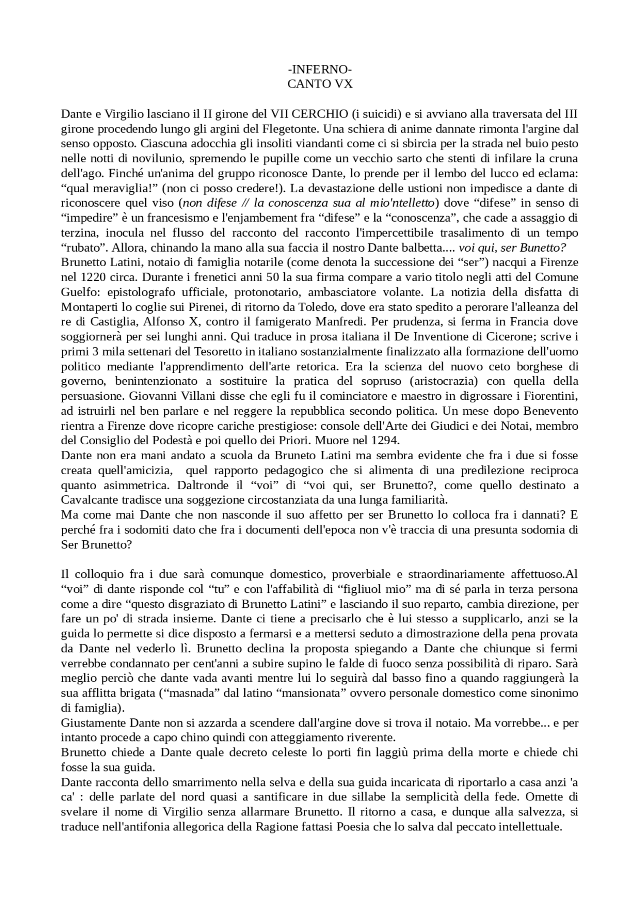 INFERNO CANTO XV - DANTE ALIGHIERI - Docsity