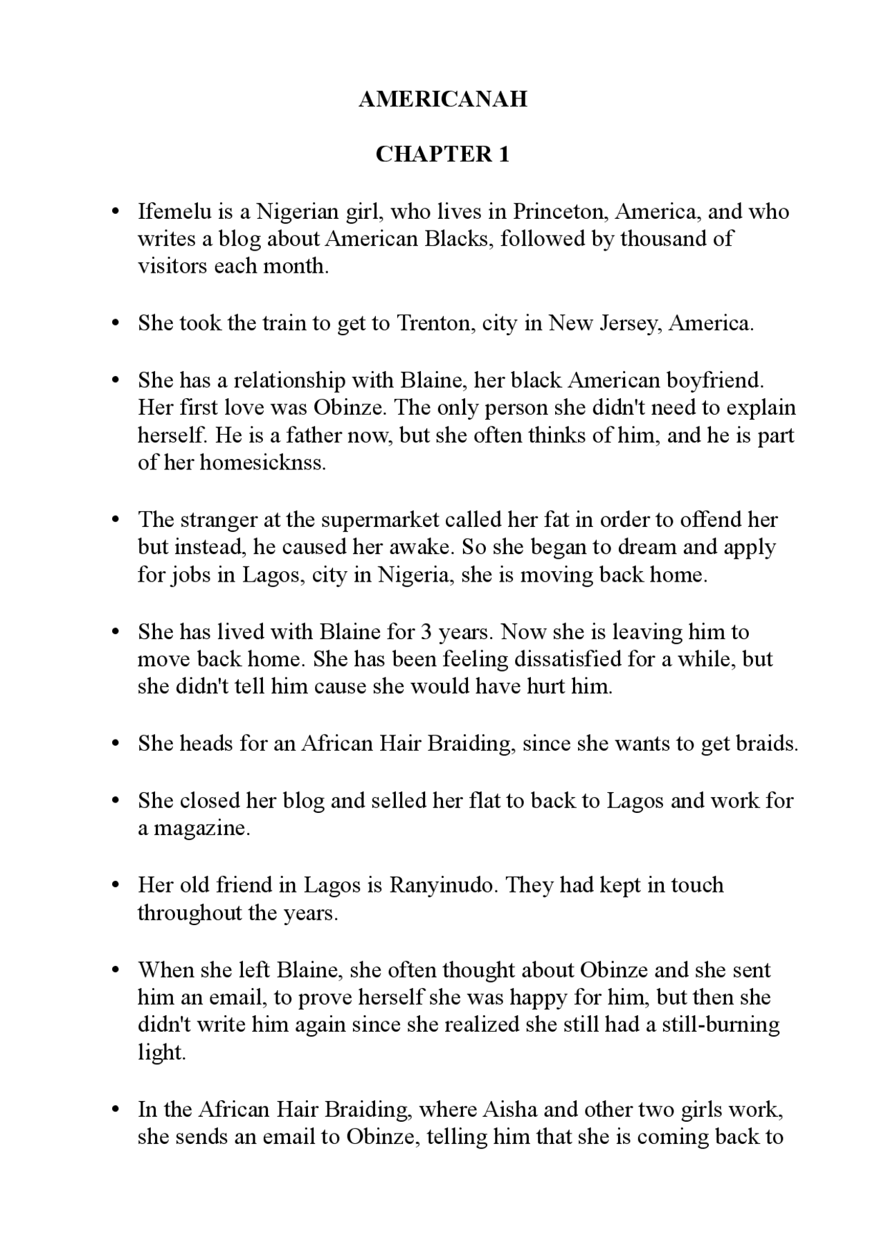 Americanah- Chimamanda Ngozi Adichie - Docsity