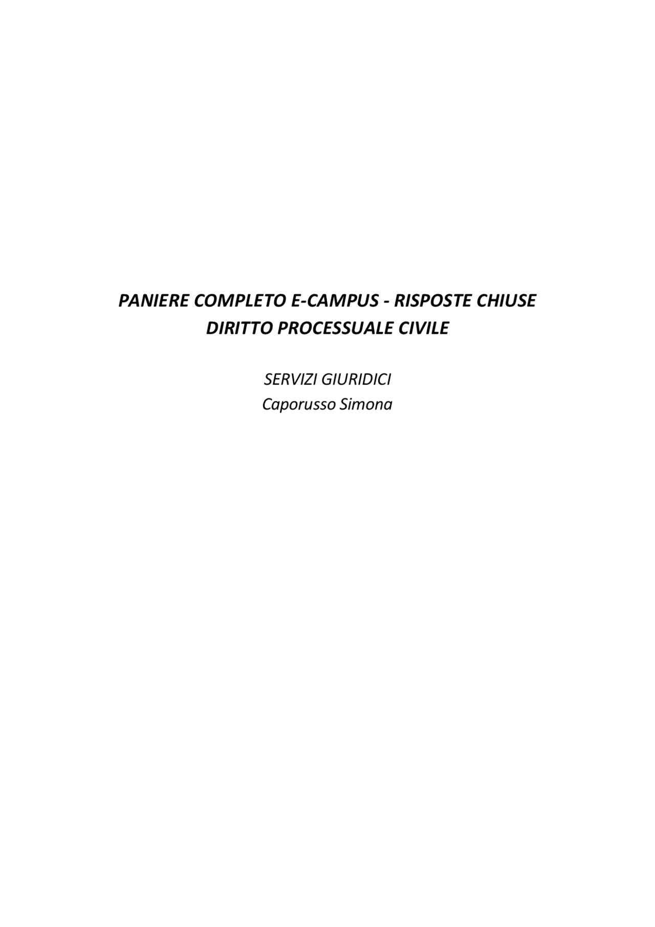 Paniere Diritto Processuale Civile Ecampus Prof Caporusso Risposte