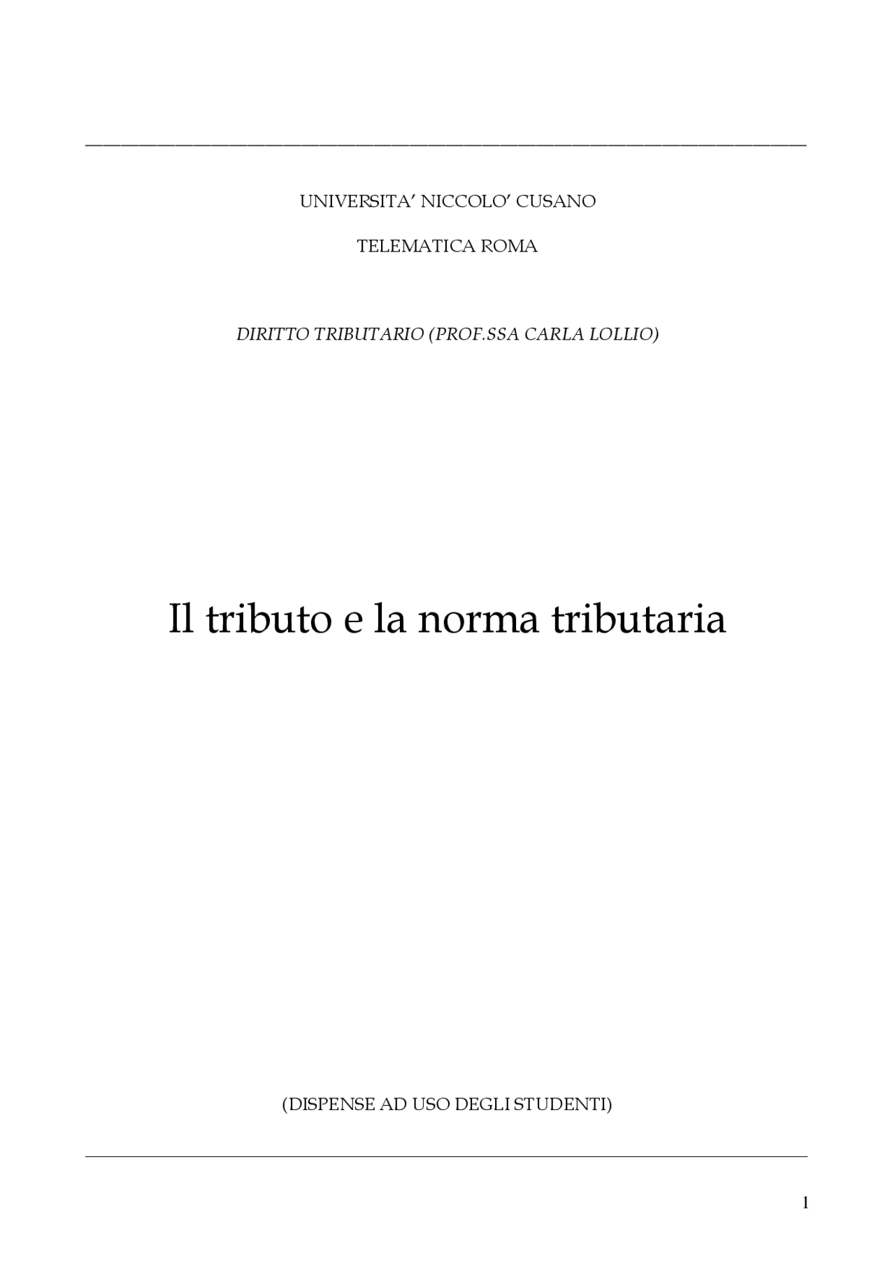 Il tributo e la norma tributaria - Docsity