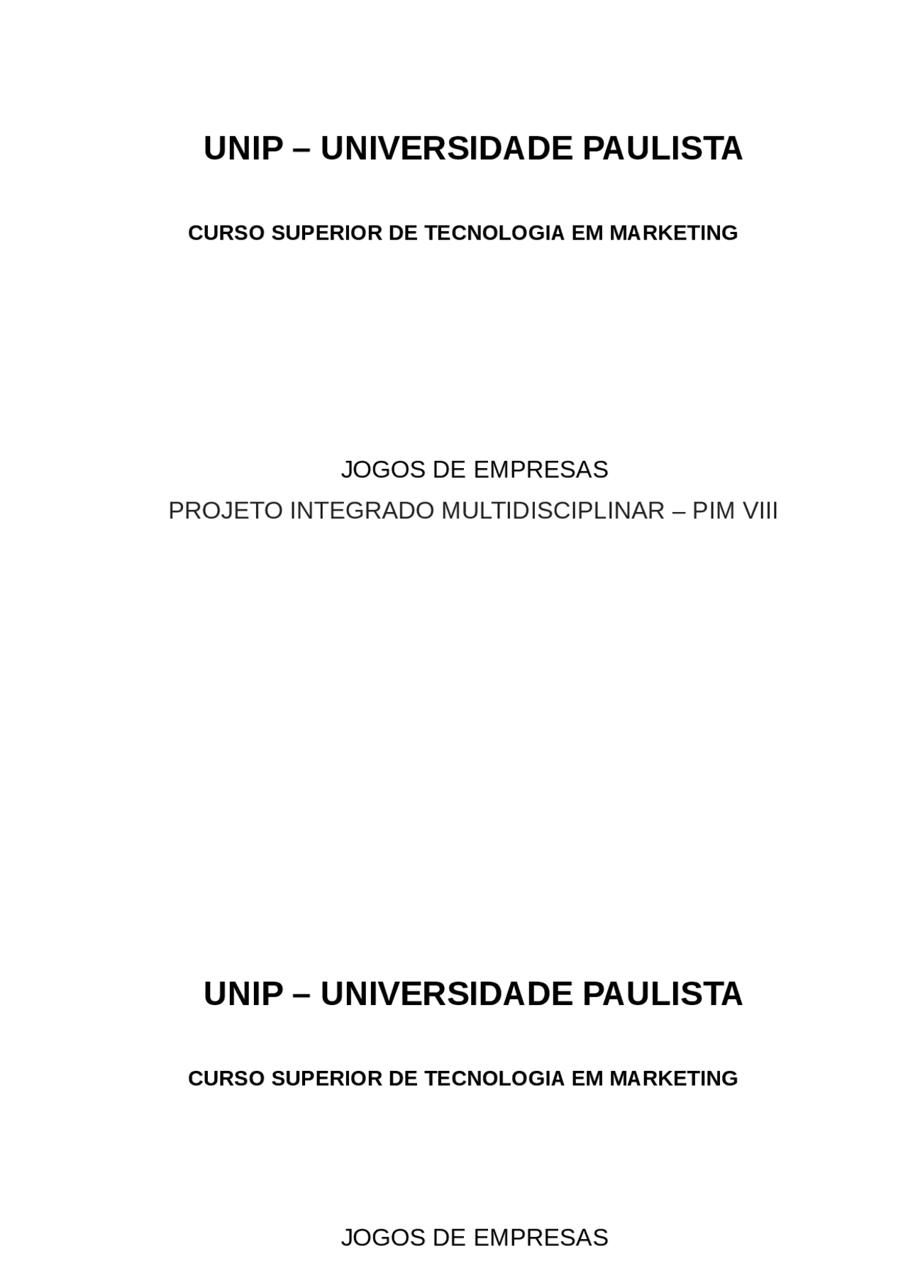 Pim Viii Jogos Empresariais Unip Trabalhos Administração
