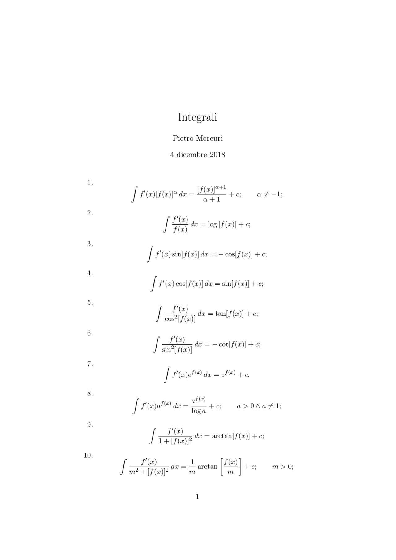 Formule matematiche integrali | Appunti di Matematica Generale | Docsity