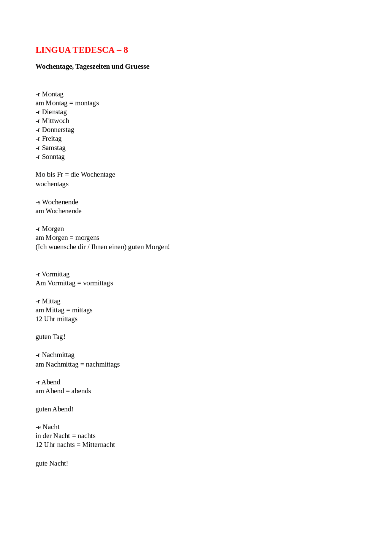 GRAMMATICA TEDESCA - Livello base - 8 | Appunti di Lingua Tedesca | Docsity