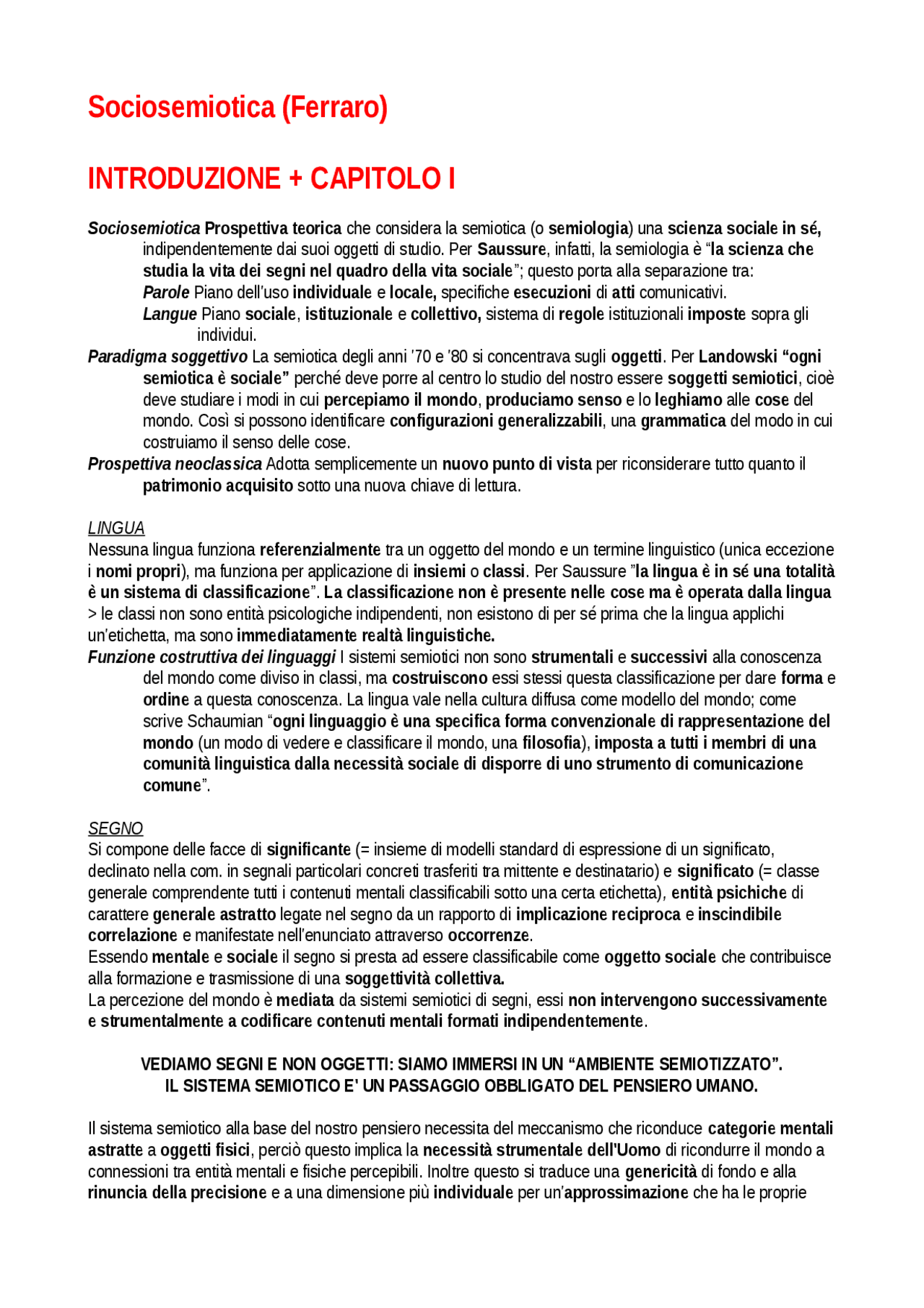 Semiotica Prof Ferraro Docsity