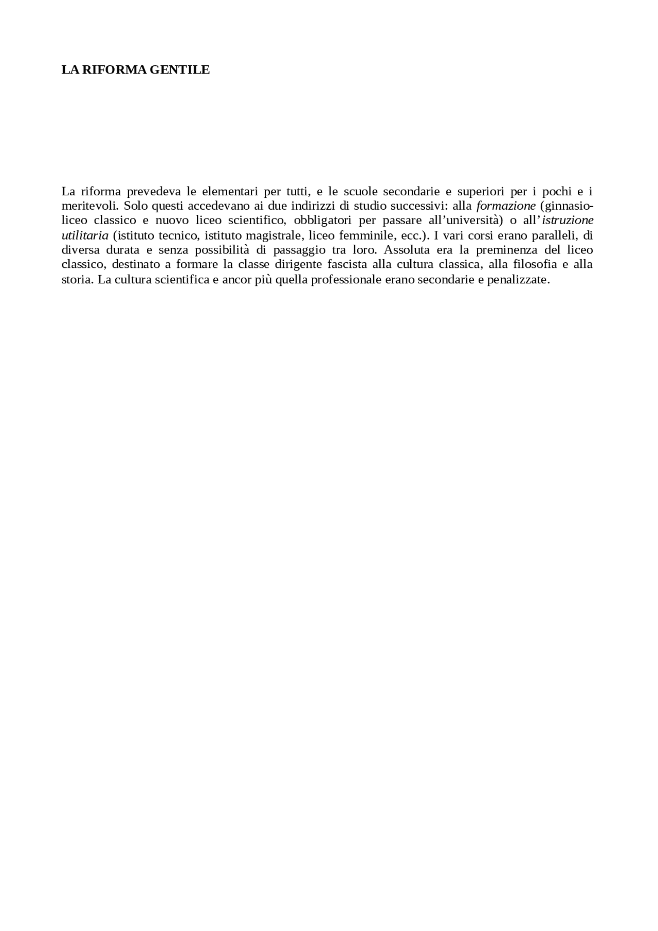La Riforma Gentile Schemi Docsity