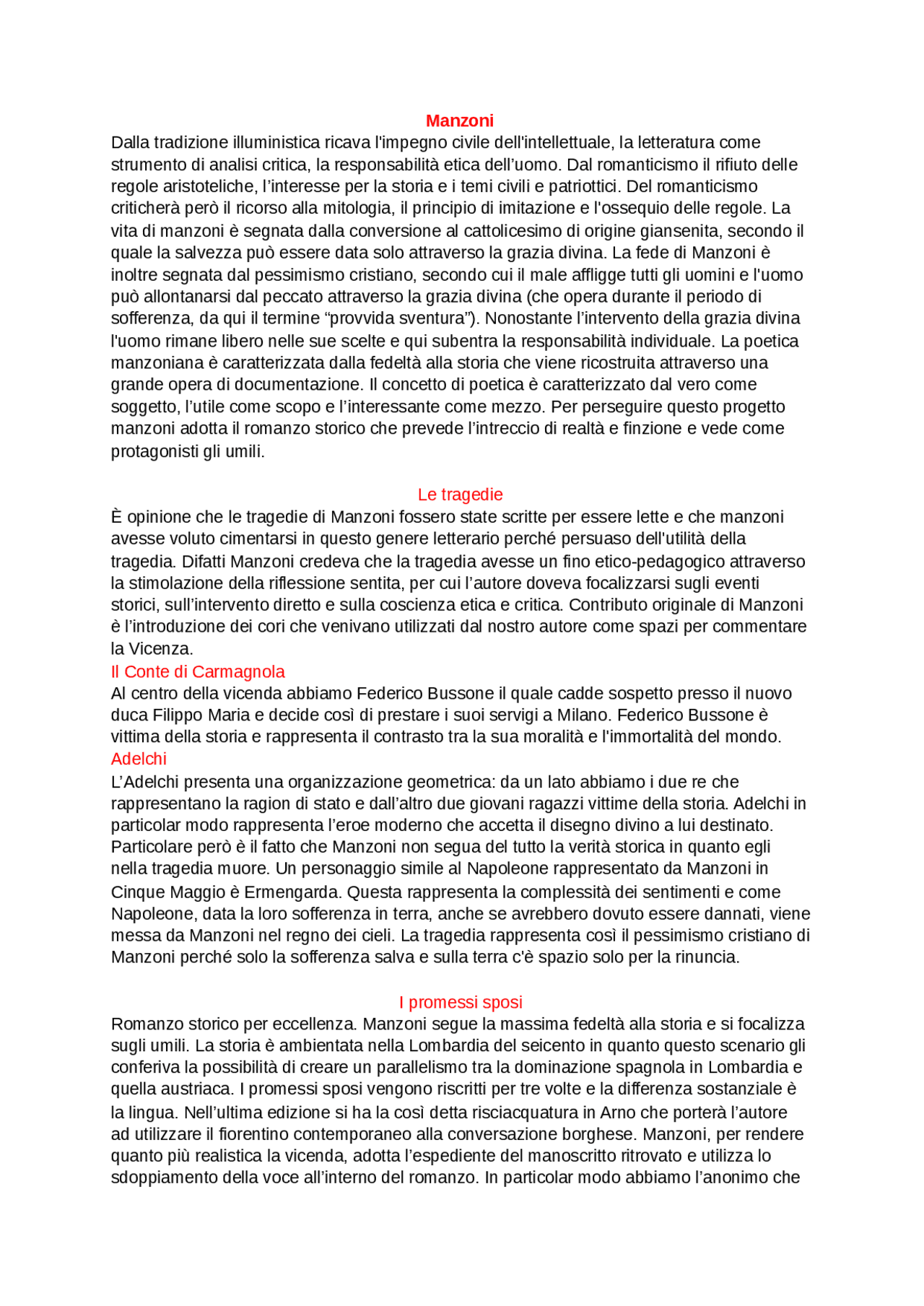 Riassunto poetica Manzoni - Docsity