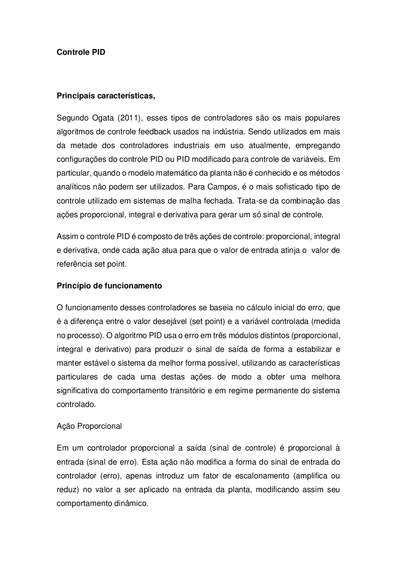 Artigo sobre controle PID - Docsity