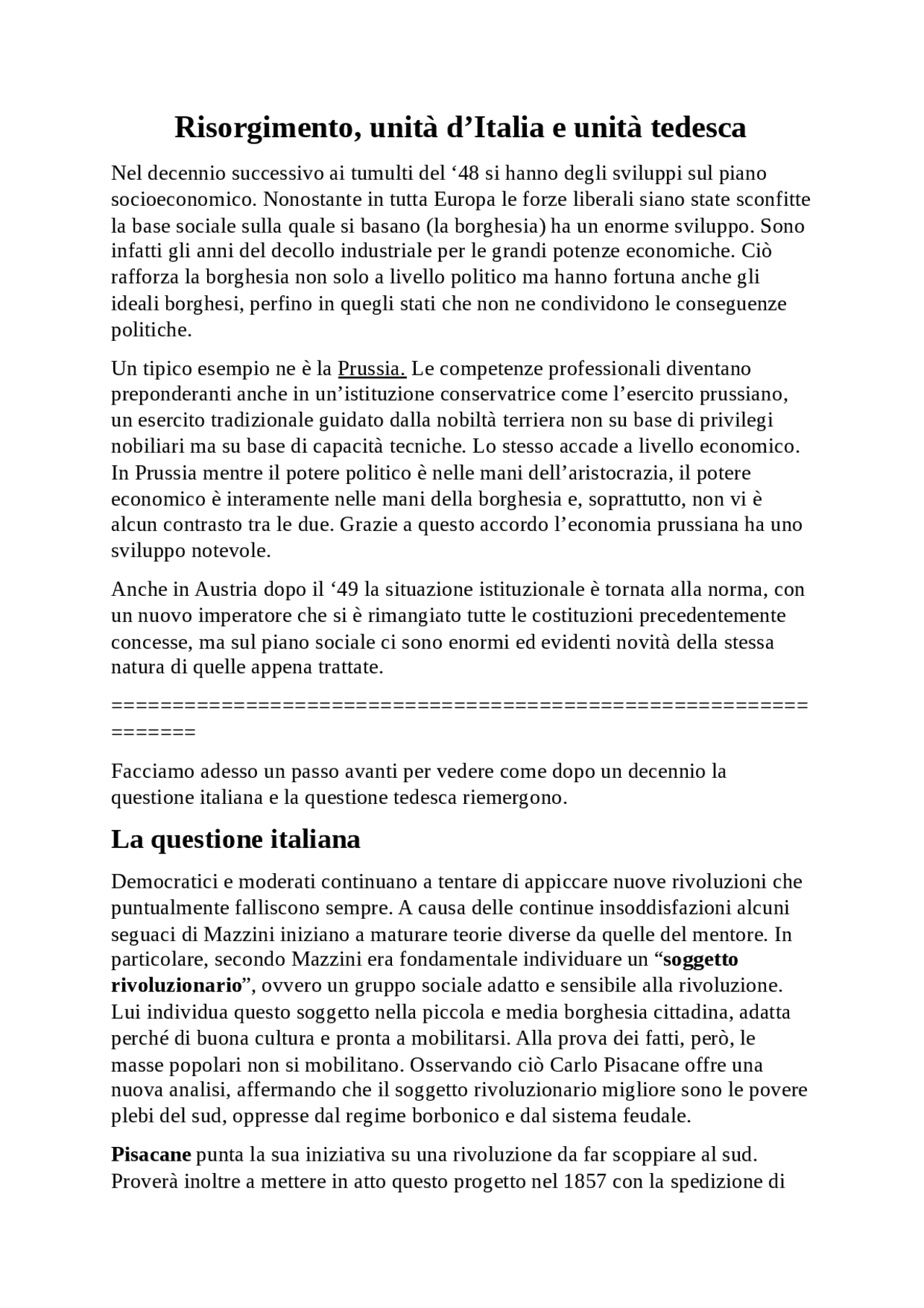 Risorgimento Ed Unità Ditalia Docsity