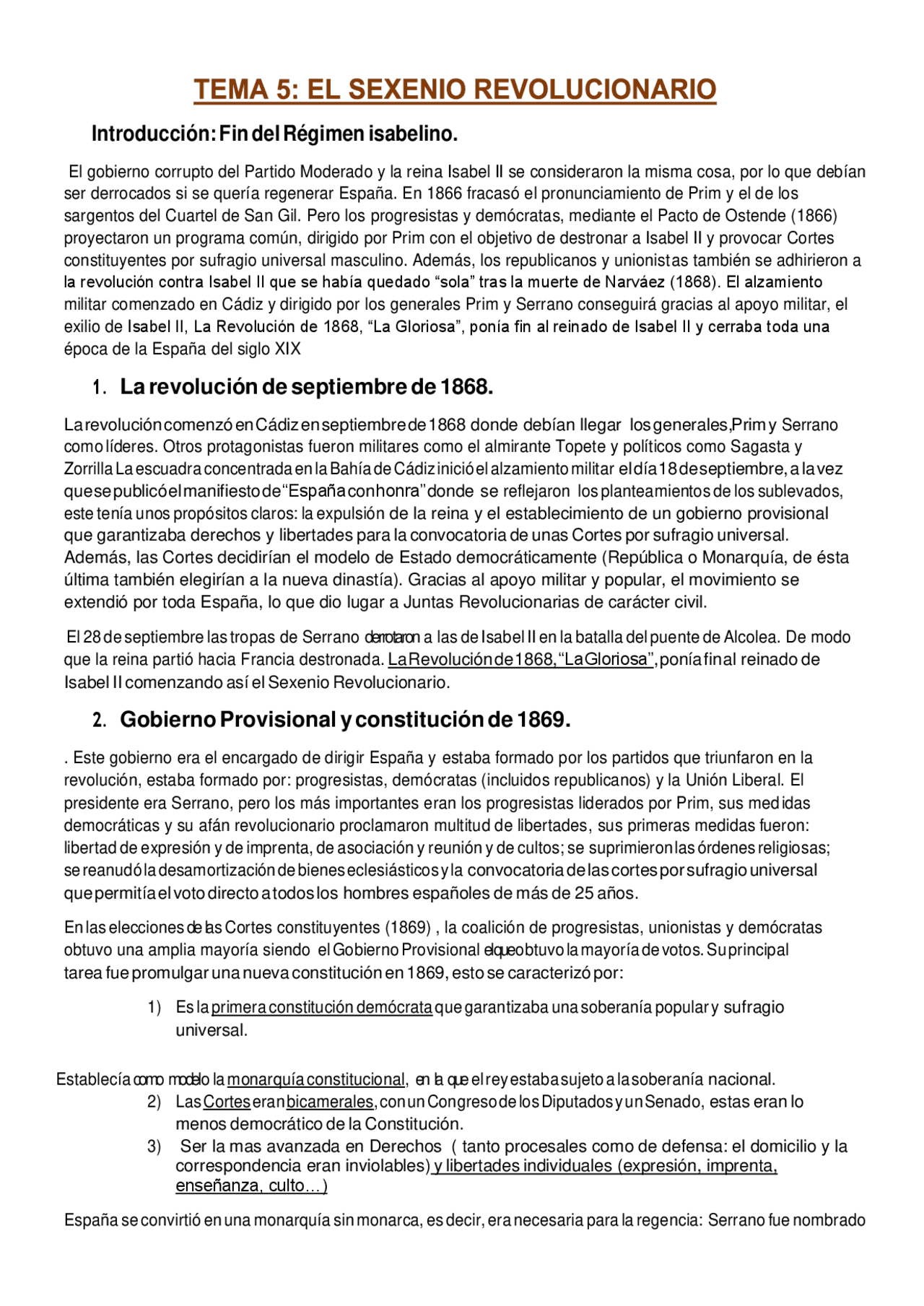 Tema Sexenio Revolucionario - Docsity