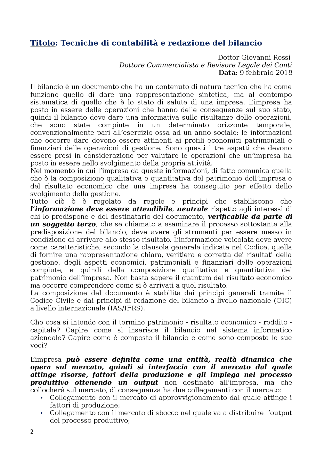 Tecniche Di Contabilità E Redazione Dei Bilanci Docsity
