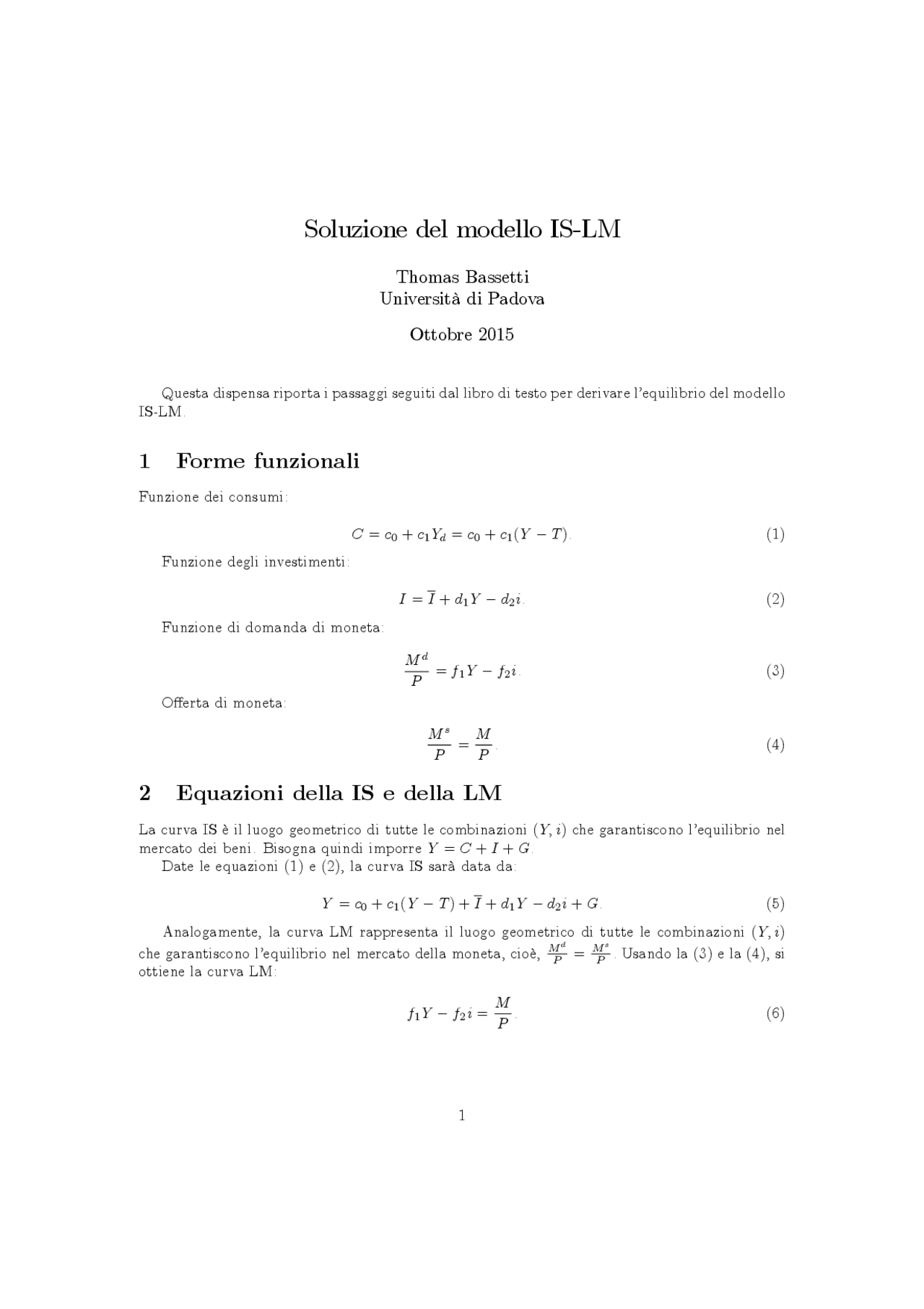 Modello Is Lm Macroeconomia Docsity