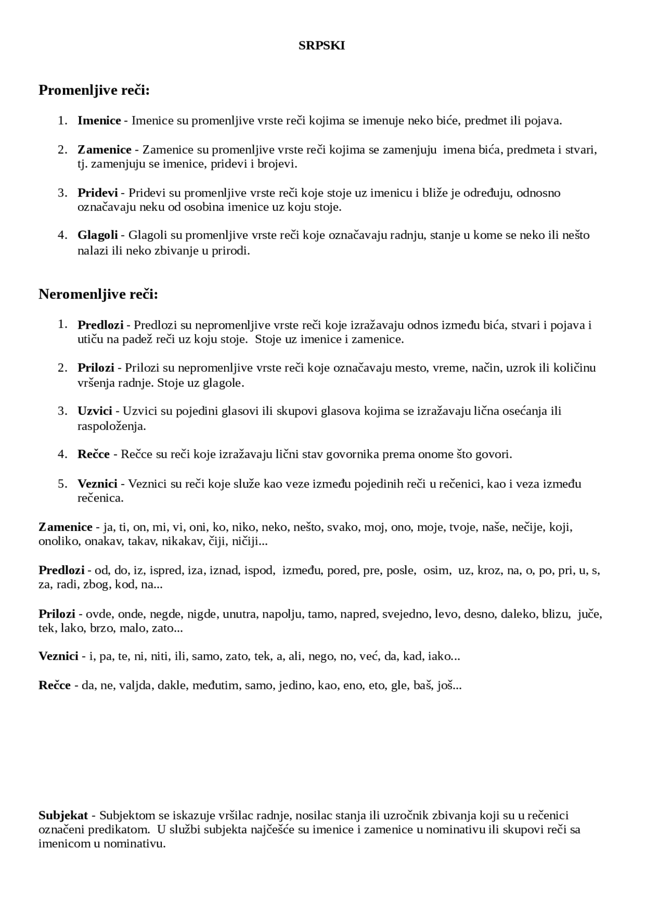 Promenljive i nepromenljive reci | Rezime' predlog Bosanska, hrvatska i ...